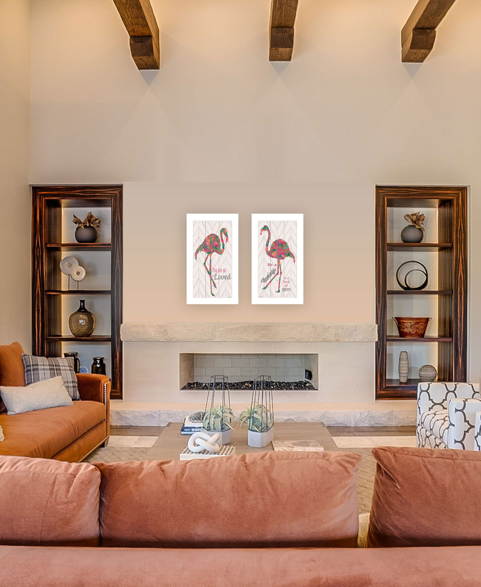 Trinx «Flamingo's - A Matrix Colors!» Art mural encadré pour le salon ...