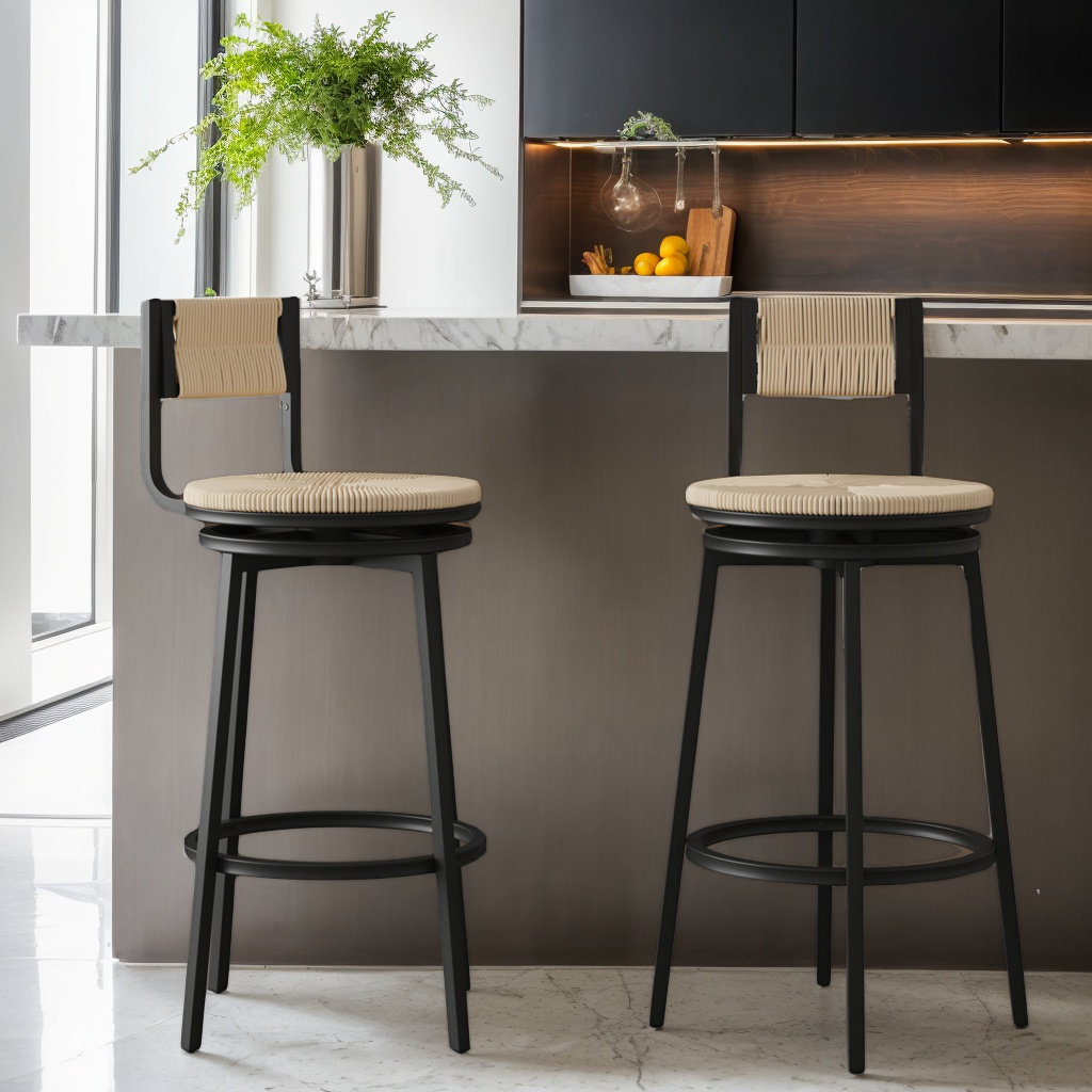 Bay Isle Home™ Modern Swivel Bar Stools Set Of 2, Hand Weave Barstools ...