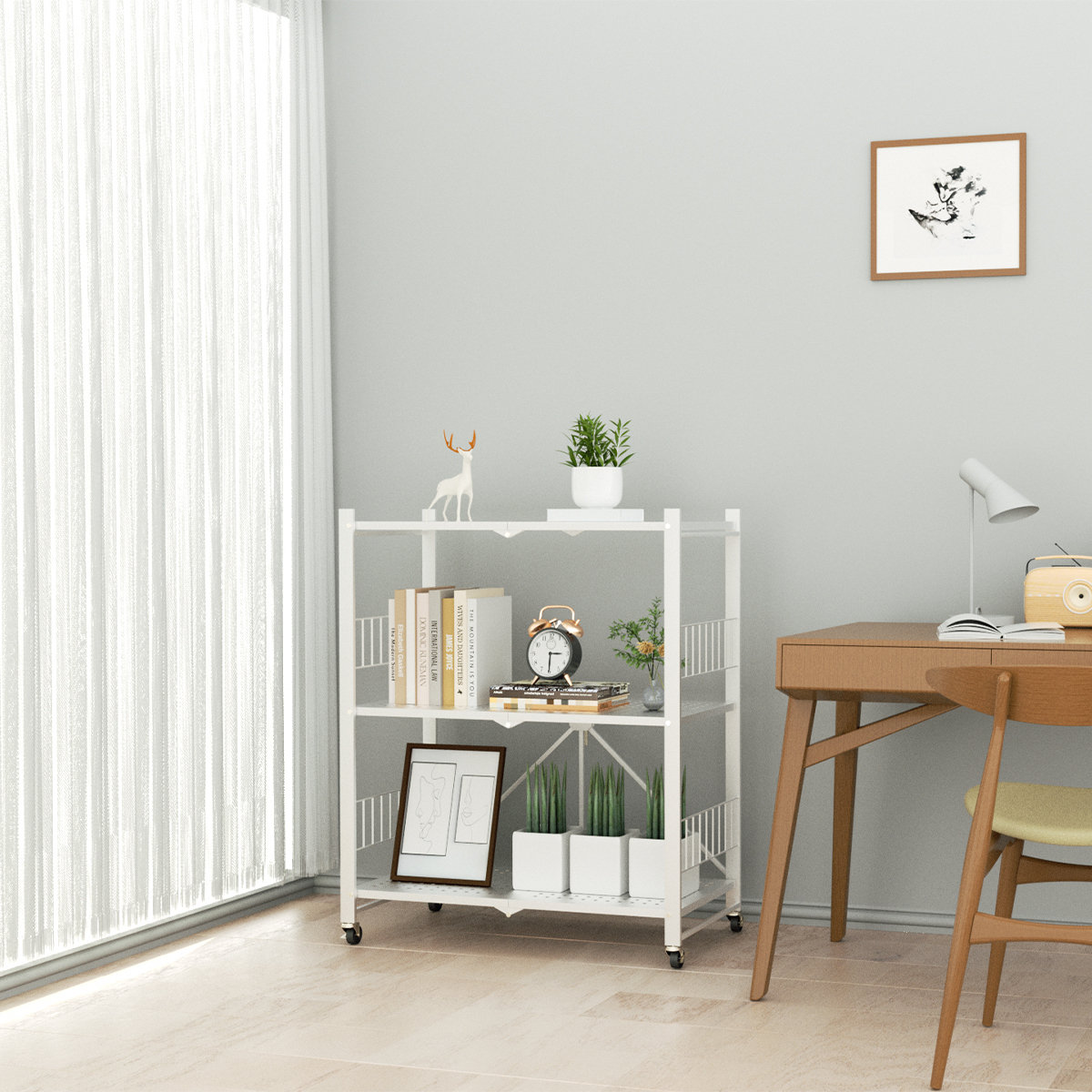 Rebrilliant Monikah Folding Storage Shelve, 3-Tier Metal Collapsible ...