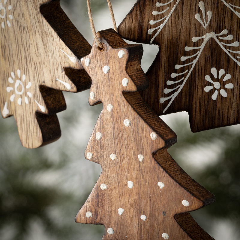 3 Piece Wood Pine Tree Holiday Shaped Ornament Set | Birch Lane
