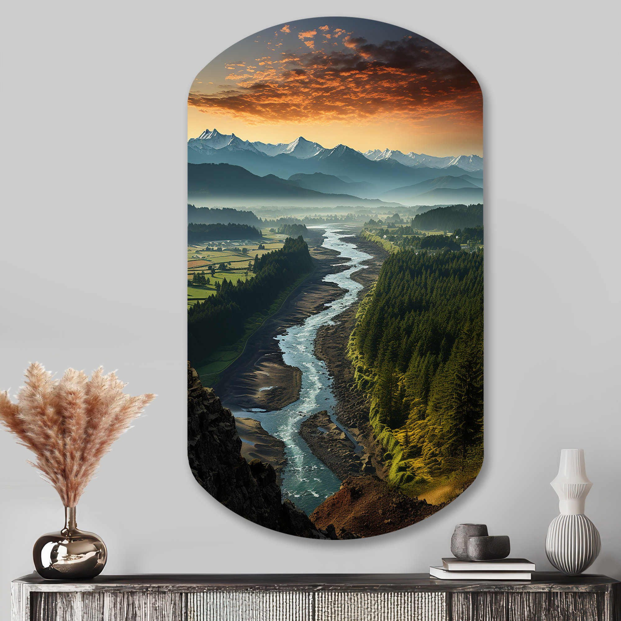 Design Art Oregon River Landscape III - Oregon Cylinder Shape Irregular ...