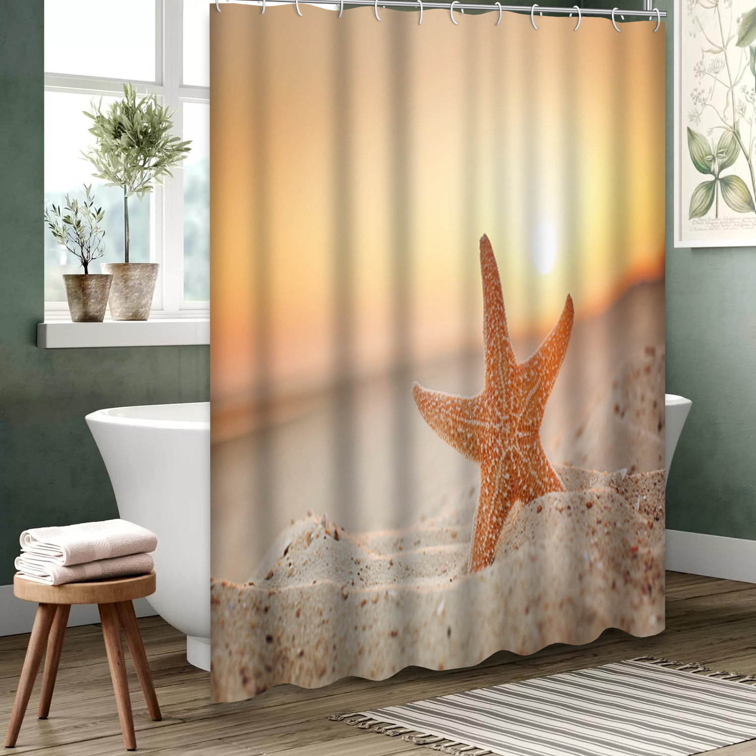 East Urban Home Waterproof Sea Sand Shell Shower Curtain, Starfish and ...