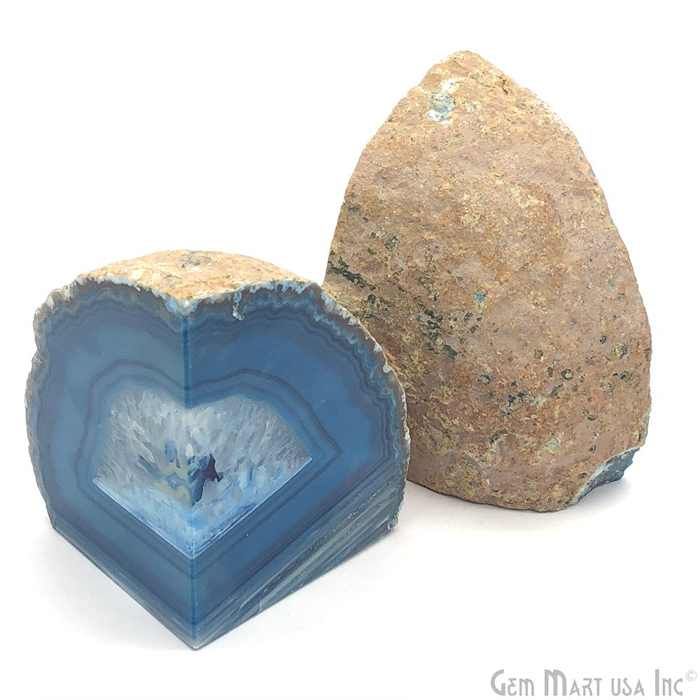 GemMartUSA Blue Geode Bookend, Unique Agate Bookend Pair, Mineral Rock ...