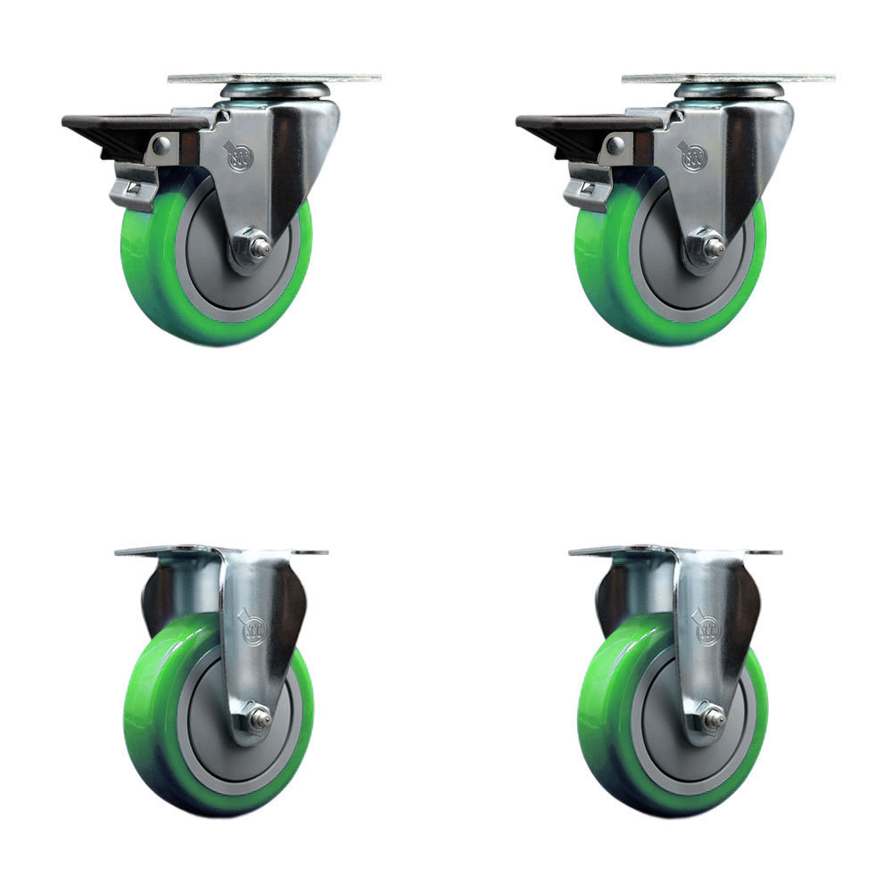 Service Caster 4 Inch Green Poly Wheel Swivel Top Plate Caster Set with ...