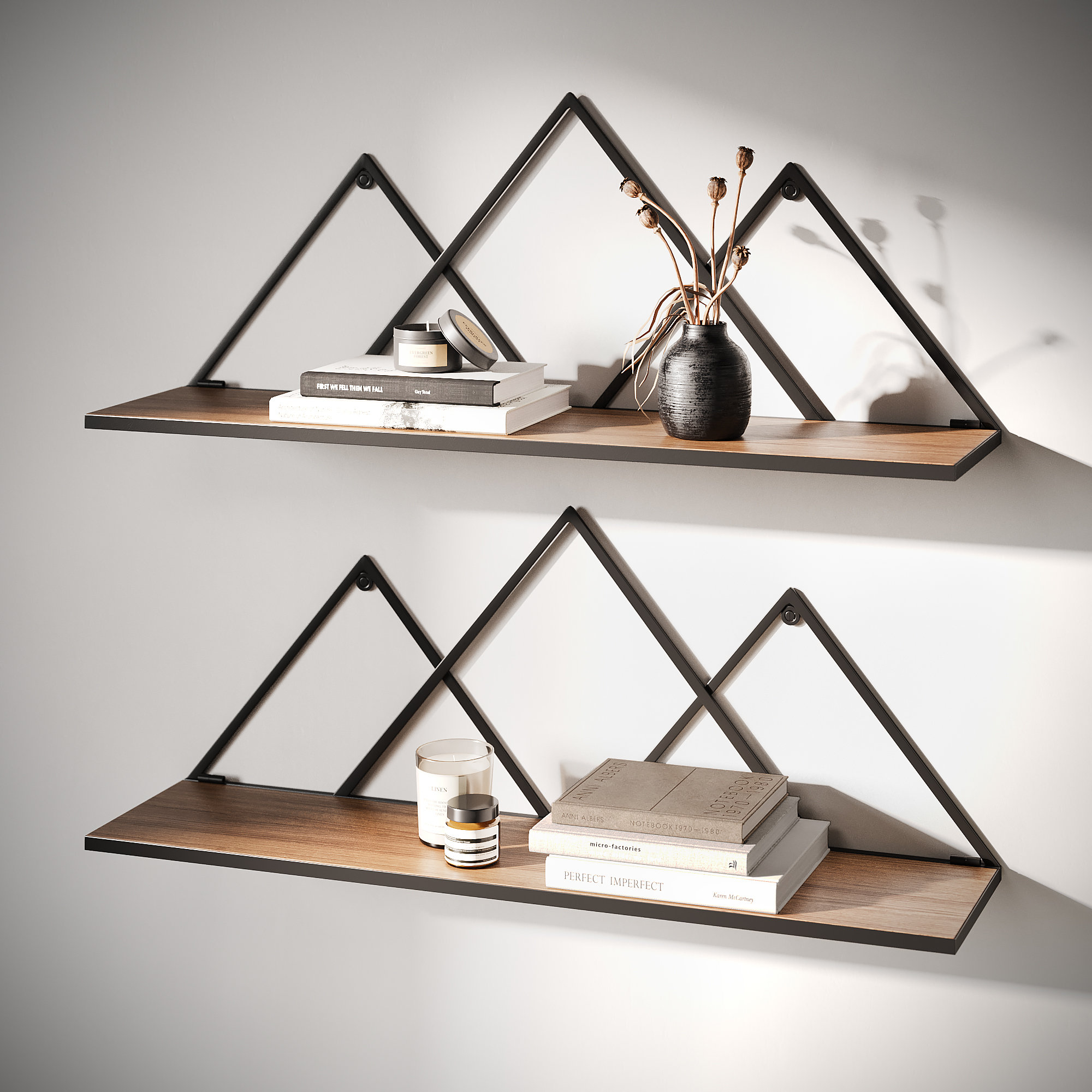 17 Stories Lorena Geometric Wood-Metal Modern Wall Shelf Set | Wayfair