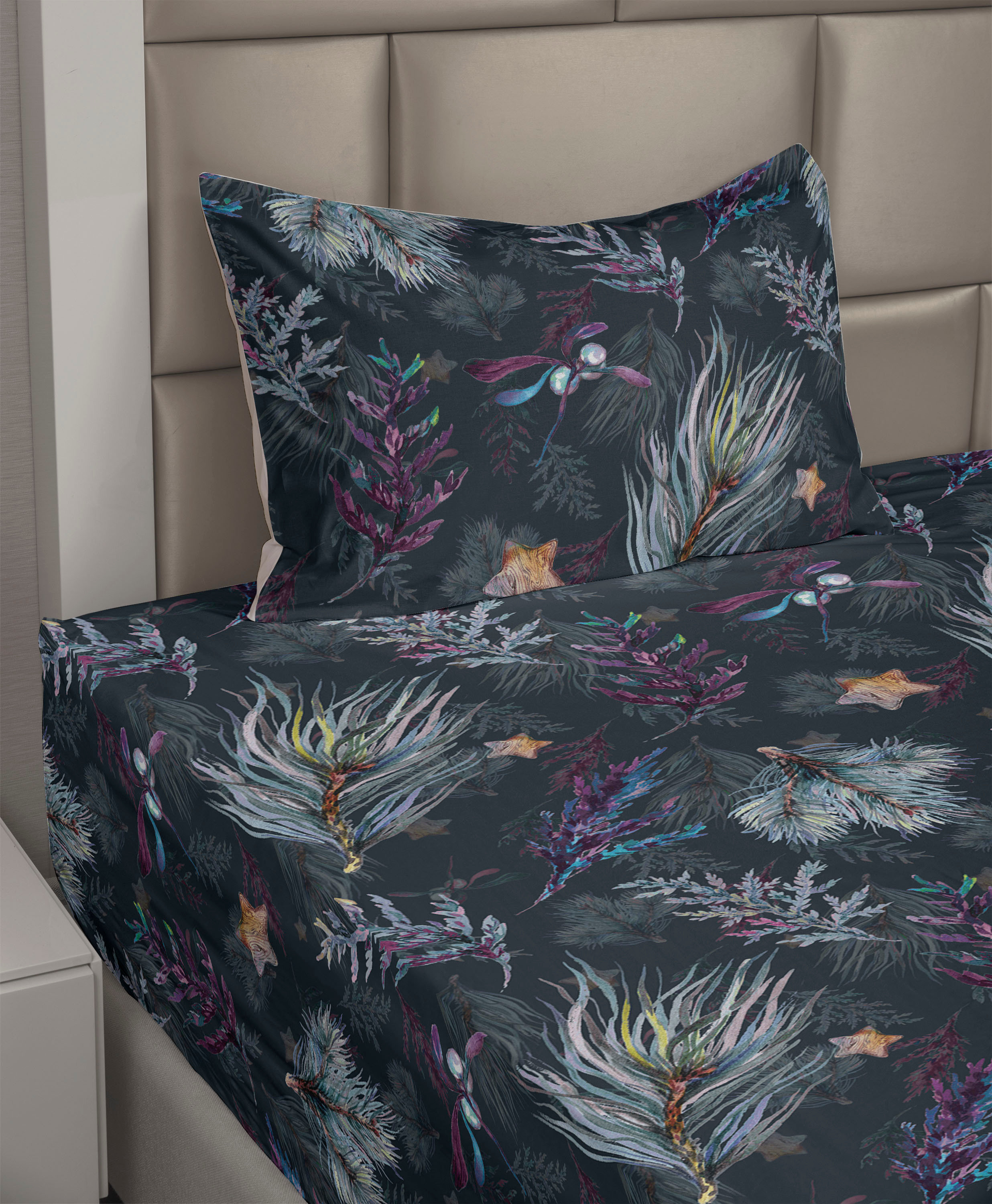 Ambesonne Boho Forest Sheet Set Exotic Leaf Pattern Charcoal Grey and ...