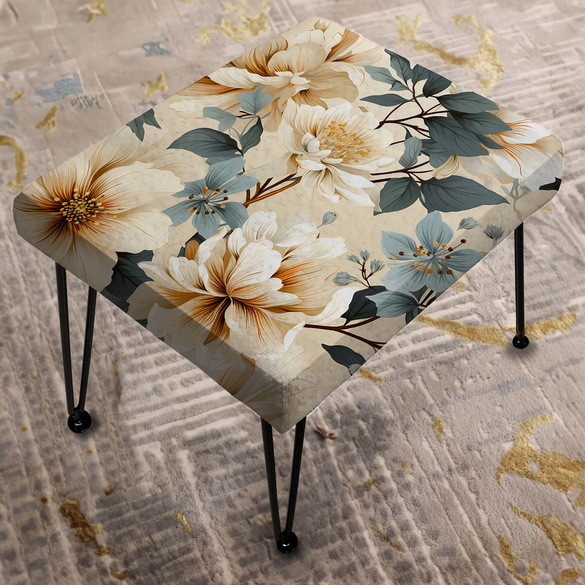 Design Art Coastal Tranquil Blooms Collage - Floral Rectangle Ottoman ...