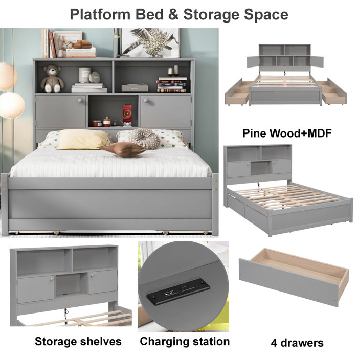 Latitude Run® Pilypas Bookcase Bed | Wayfair