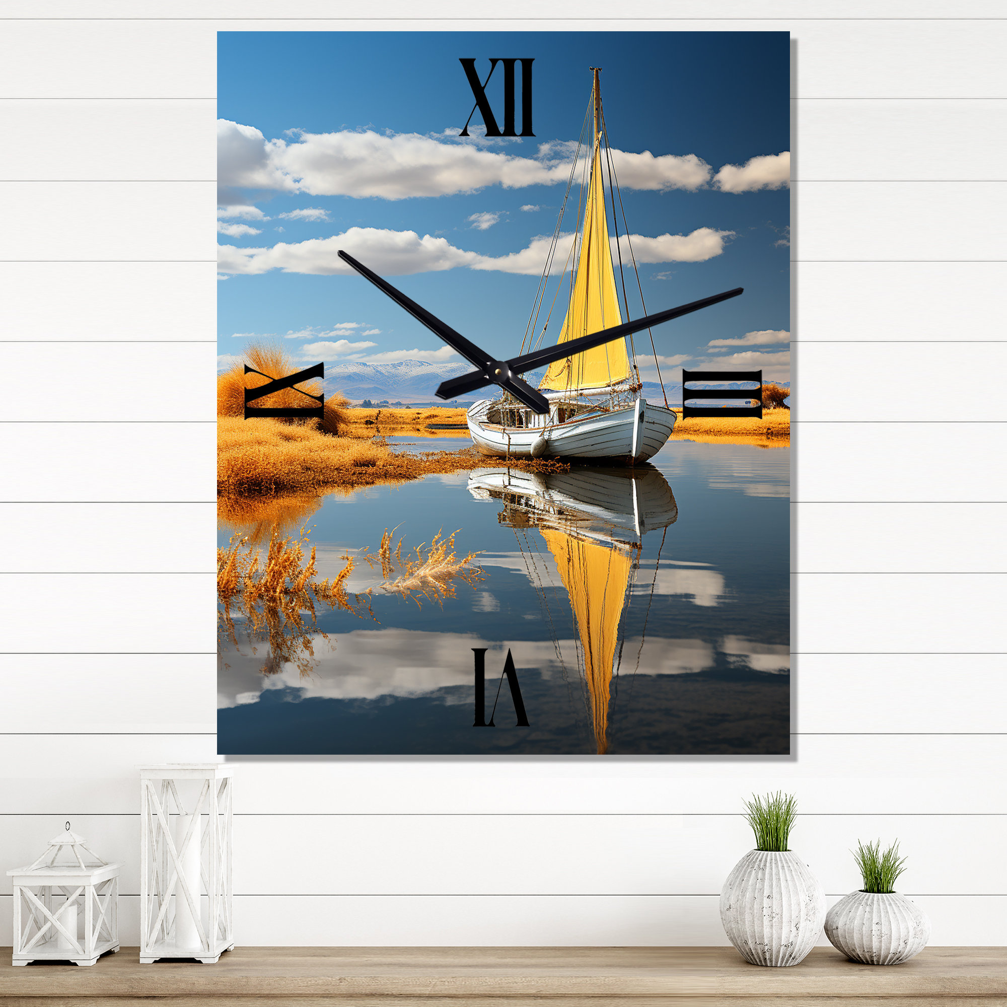Design Art Boat Sailing On The I - Boat Very Large Wall Clocks ...