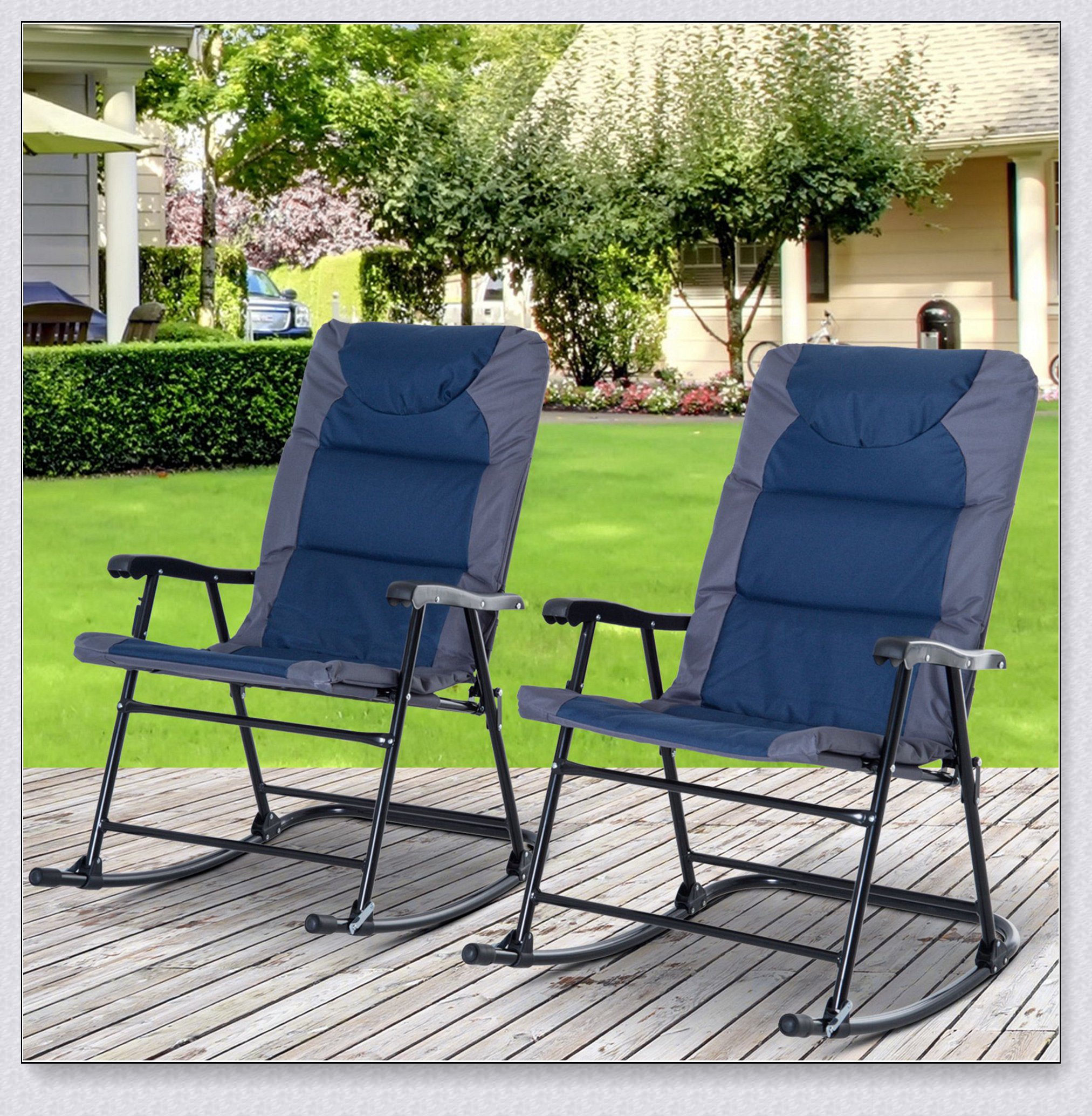Dovecove Outsunny 2 Piece Outdoor Rocking Chair Set, Patio Furniture ...