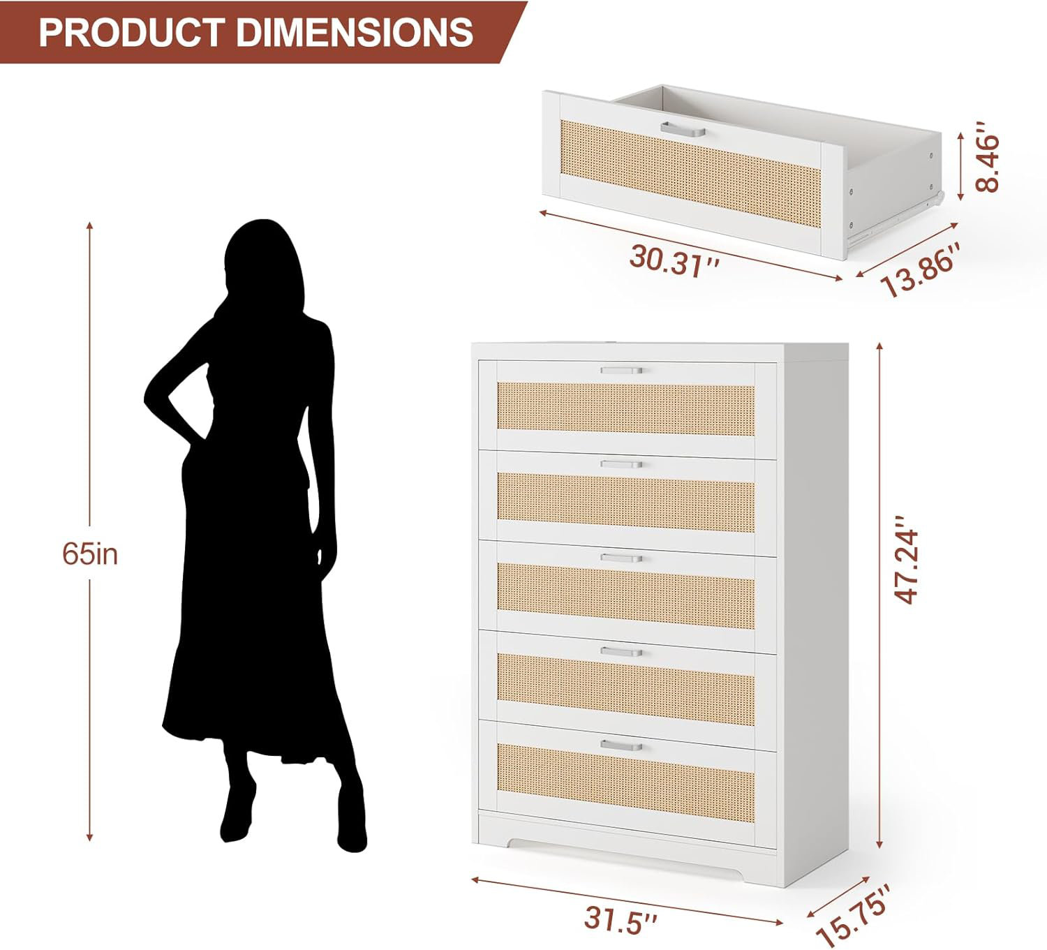 Bay Isle Home™ 5 Drawers Modern Rattan Tall Chest Of Drawers | Wayfair