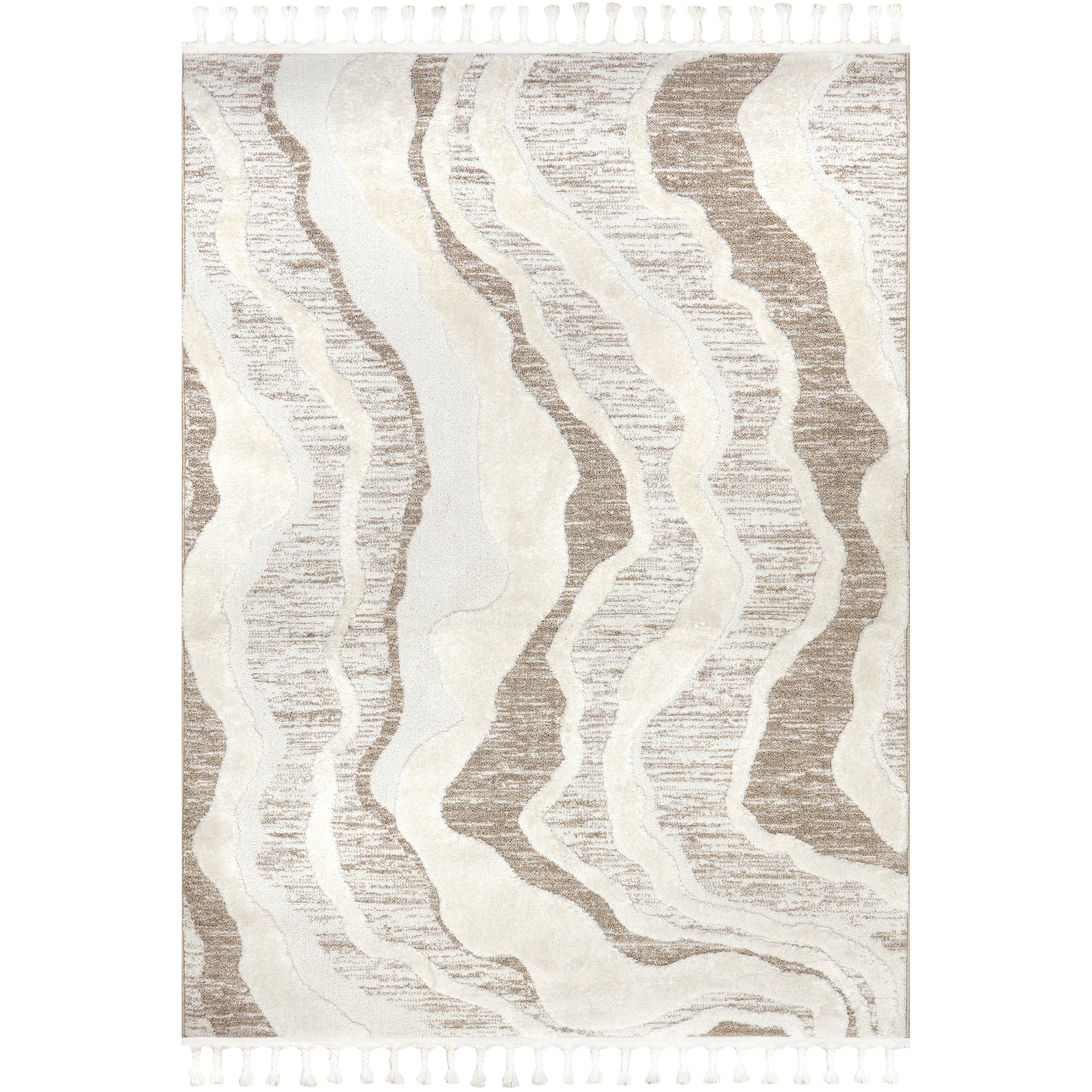 Ivy Bronx Lariscy Abstract High-Low Swirls Tasseled Area Rug | Wayfair