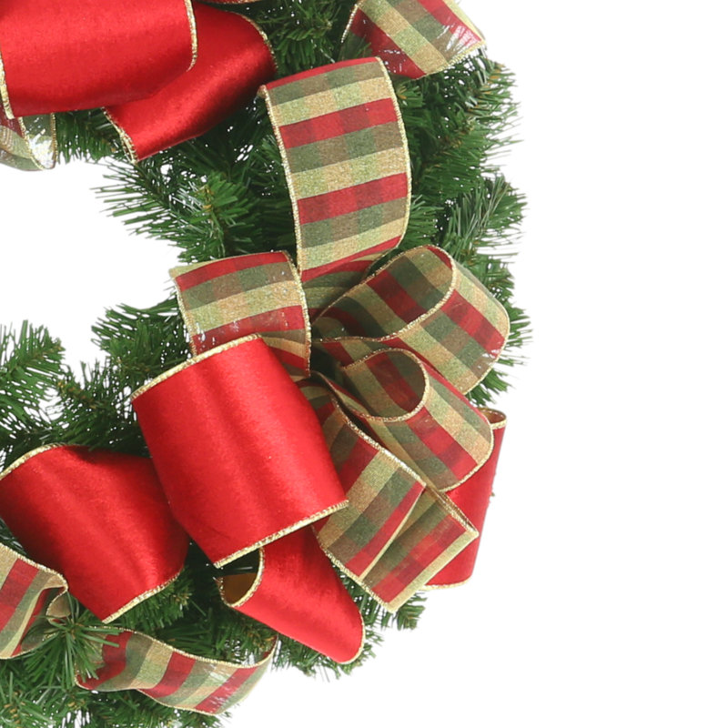 The Holiday Aisle® Jiamei Holiday Red and Plaid Ribbon Wreath | Wayfair