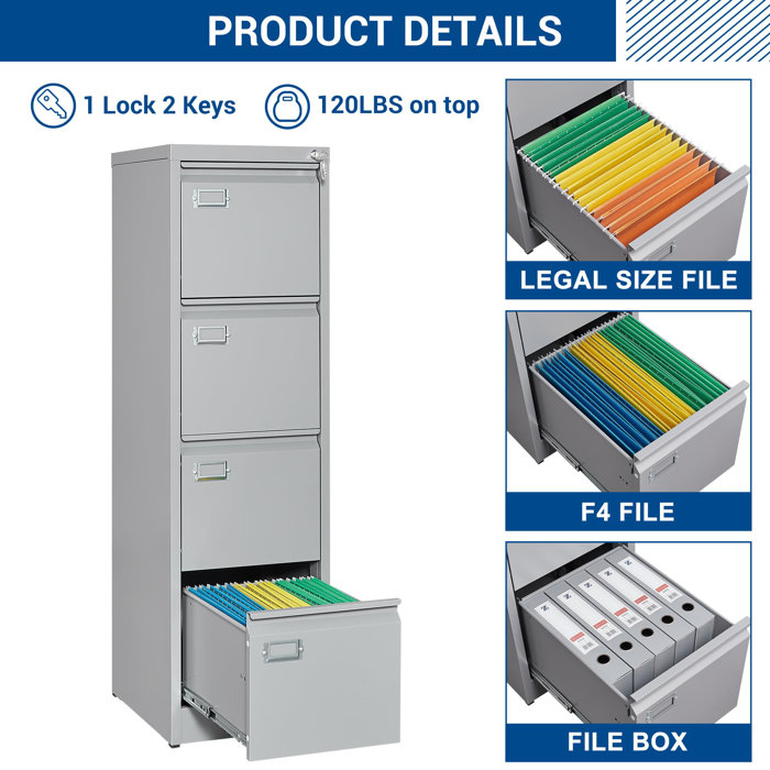 Latitude Run® 15.12'' Wide 4 -Drawer Steel File Cabinet & Reviews | Wayfair