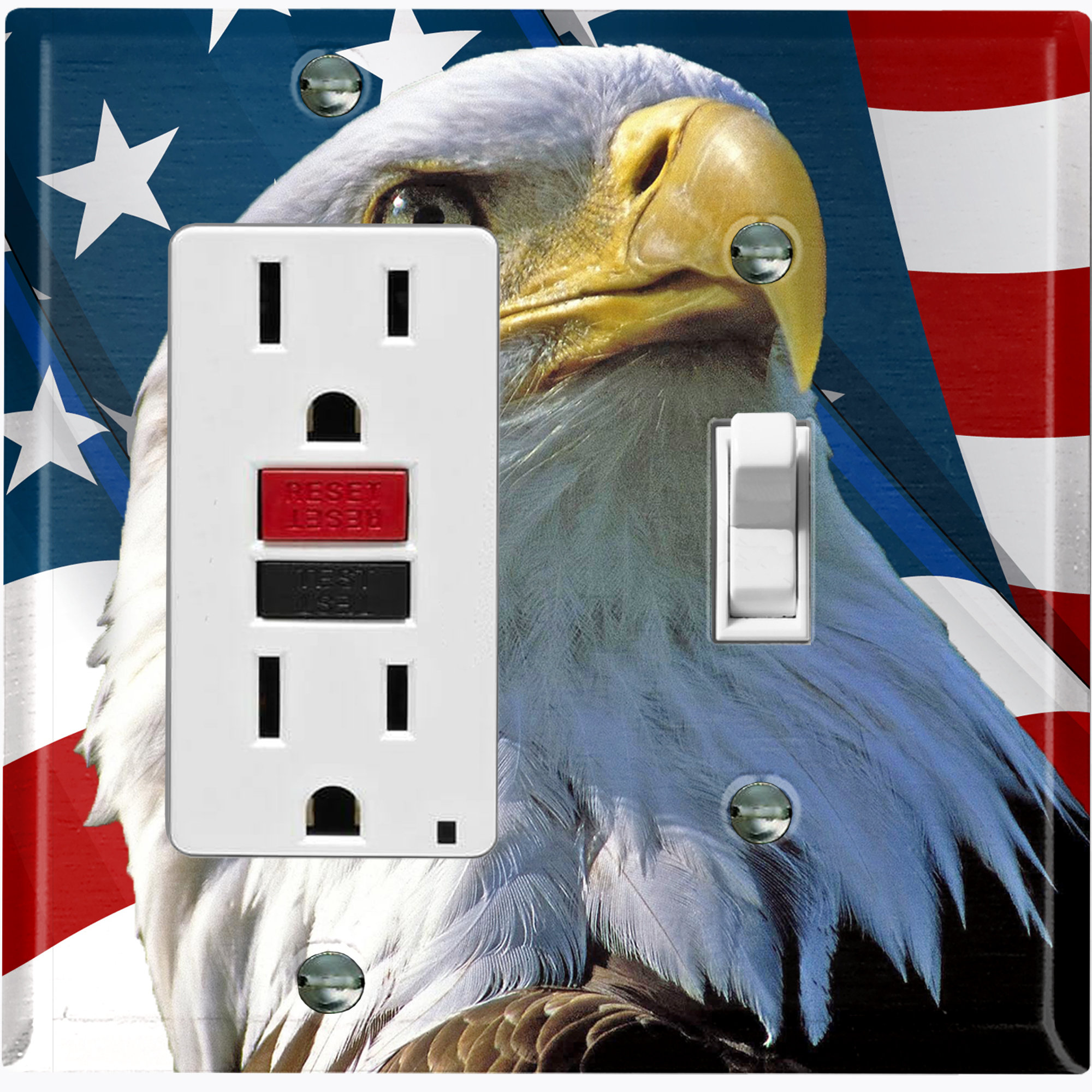 WorldAcc Patriot Eagle Flag 2-Gang Toggle Light Switch Combination Wall ...