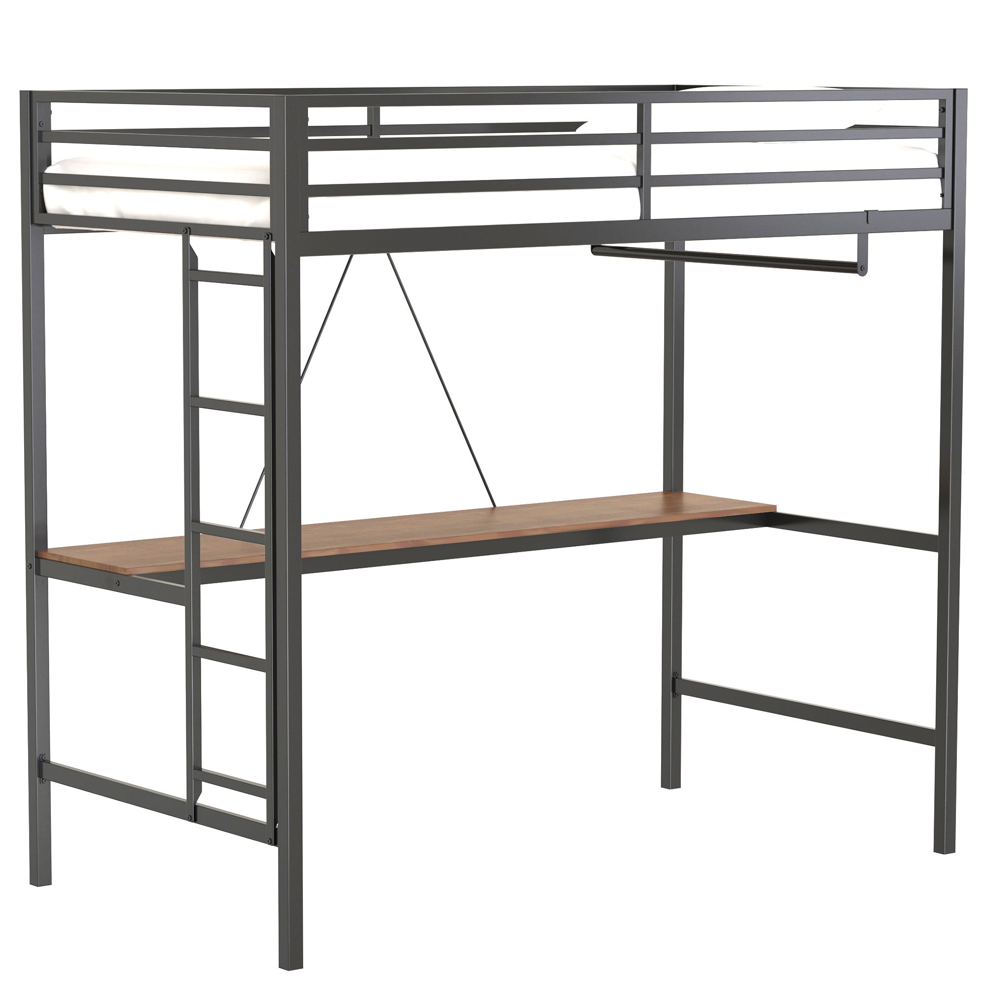 Mason & Marbles Sturdy Twin Loft Bed Black with Cinnamon Wood Desk and ...