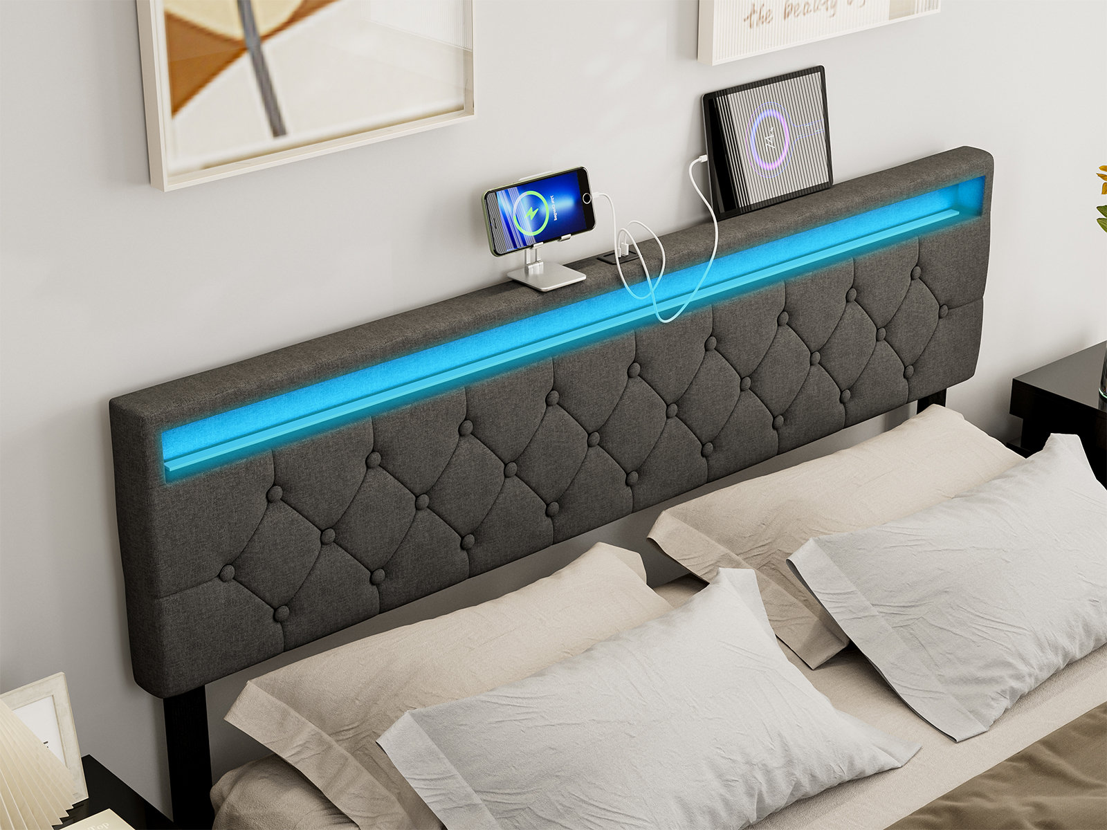 Brayden Studio® Bertwald Upholstered Headboard With 2 Usb Ports & Led ...