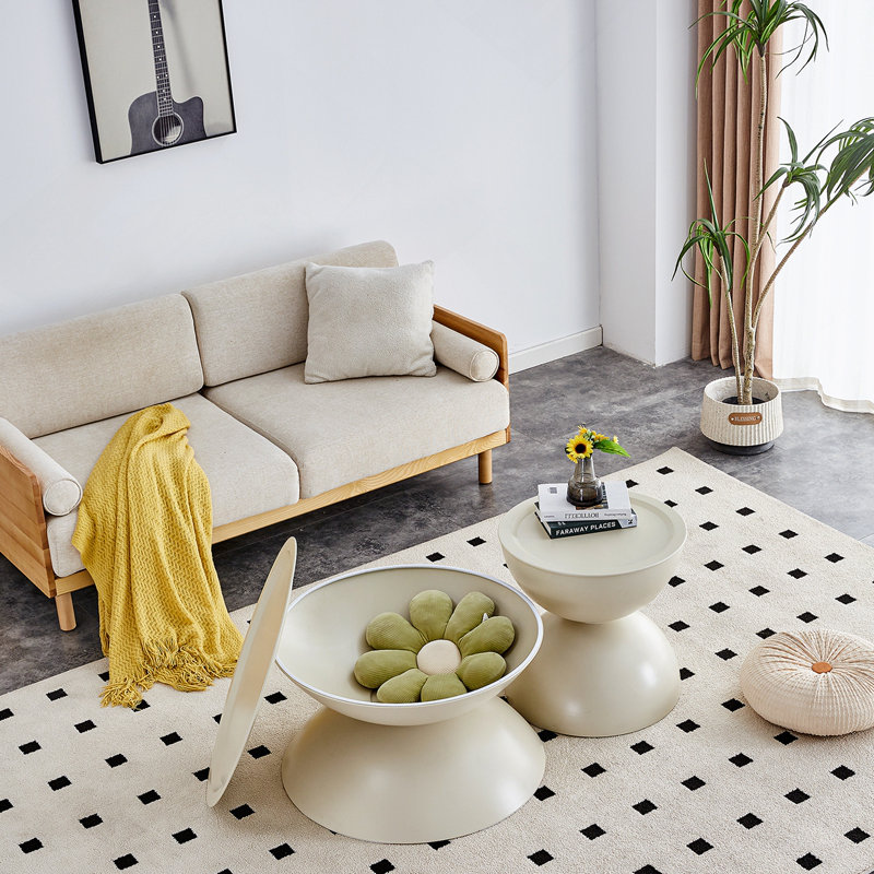 George Oliver MILK WHITE coffee round tables SET OF 2 with STORGE ...