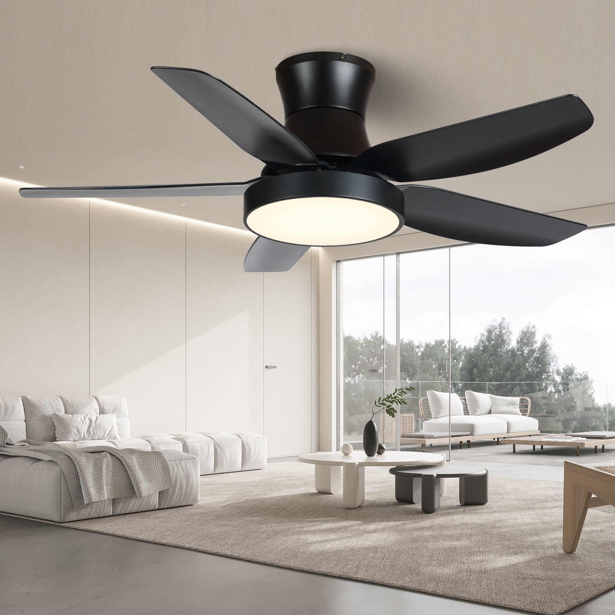 Wrought Studio™ Flush Mount 42 In. Black Integrated LED Indoor Lighting ...