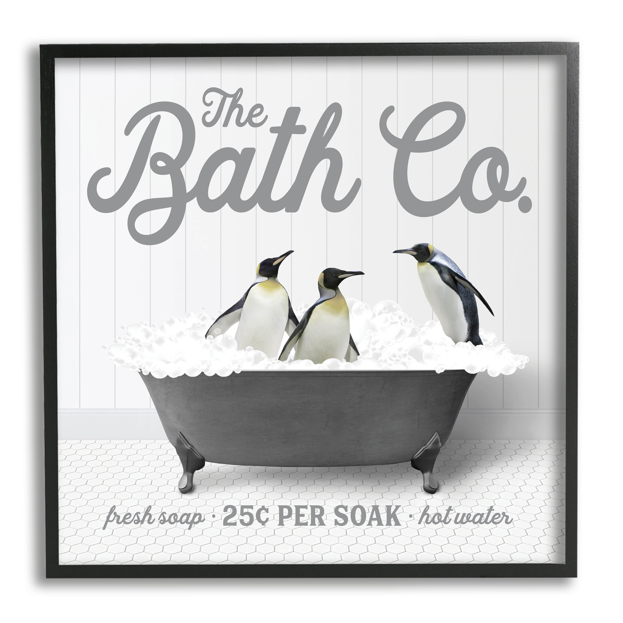 Trinx Bubble Bath Penguins Framed Giclee Art Design By Lettered And ...