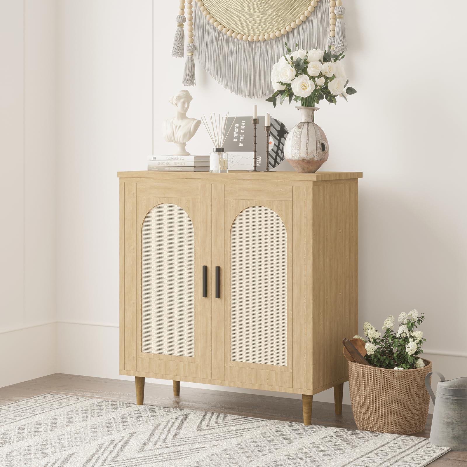 17 Stories Rattan Buffet Cabinet with Storage, Single Door Accent ...