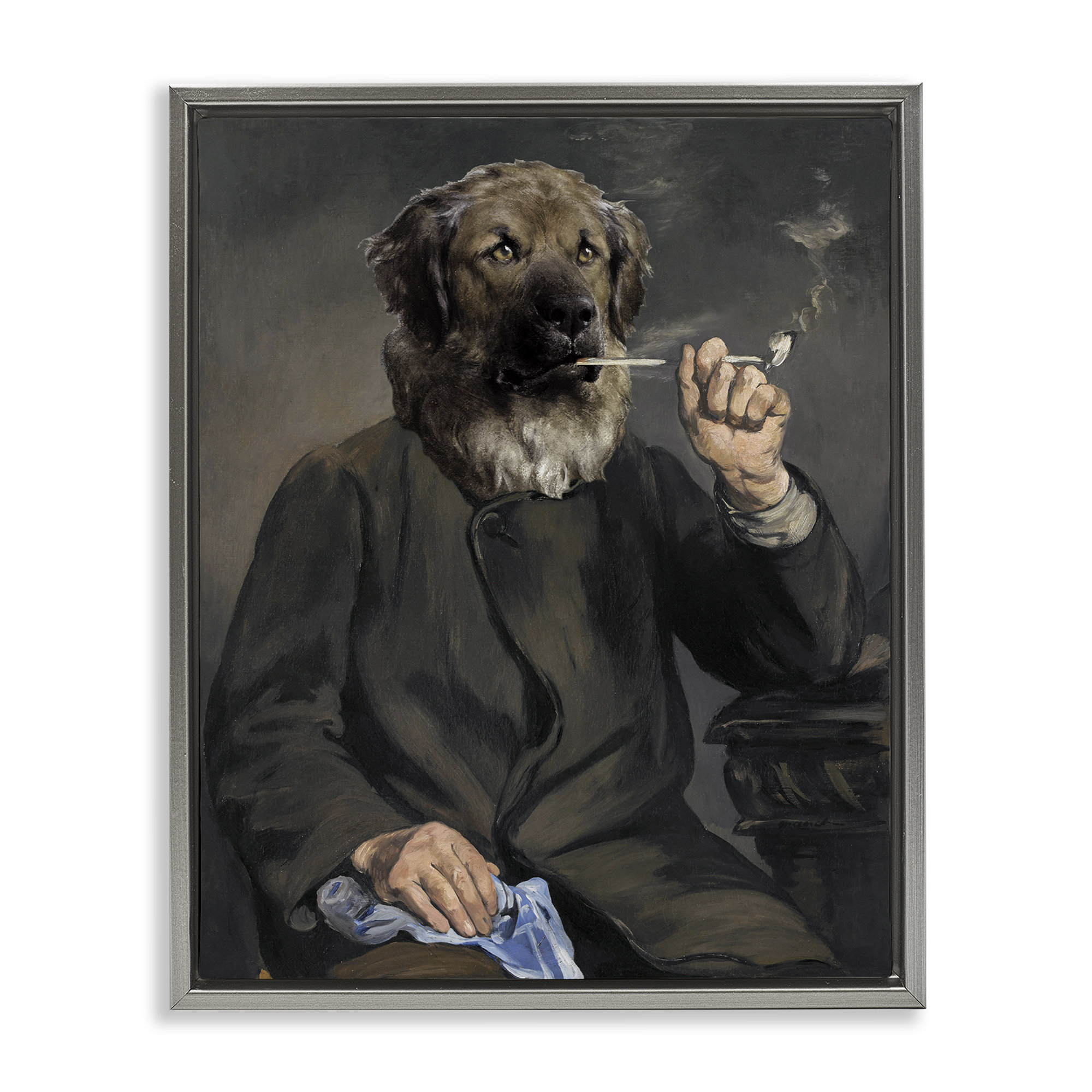 Trinx Smoking Historical Dog Framed Floater Canvas Wall Art by Alicia ...
