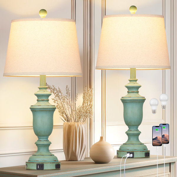 August Grove® Green Resin Table Lamps with Circular Base Charging Ports ...