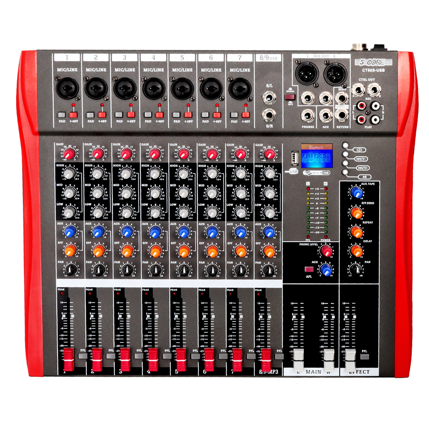 5 Core Audio Mixer DJ Equipment Digital Sound Board Karaoke XLR Mixers ...