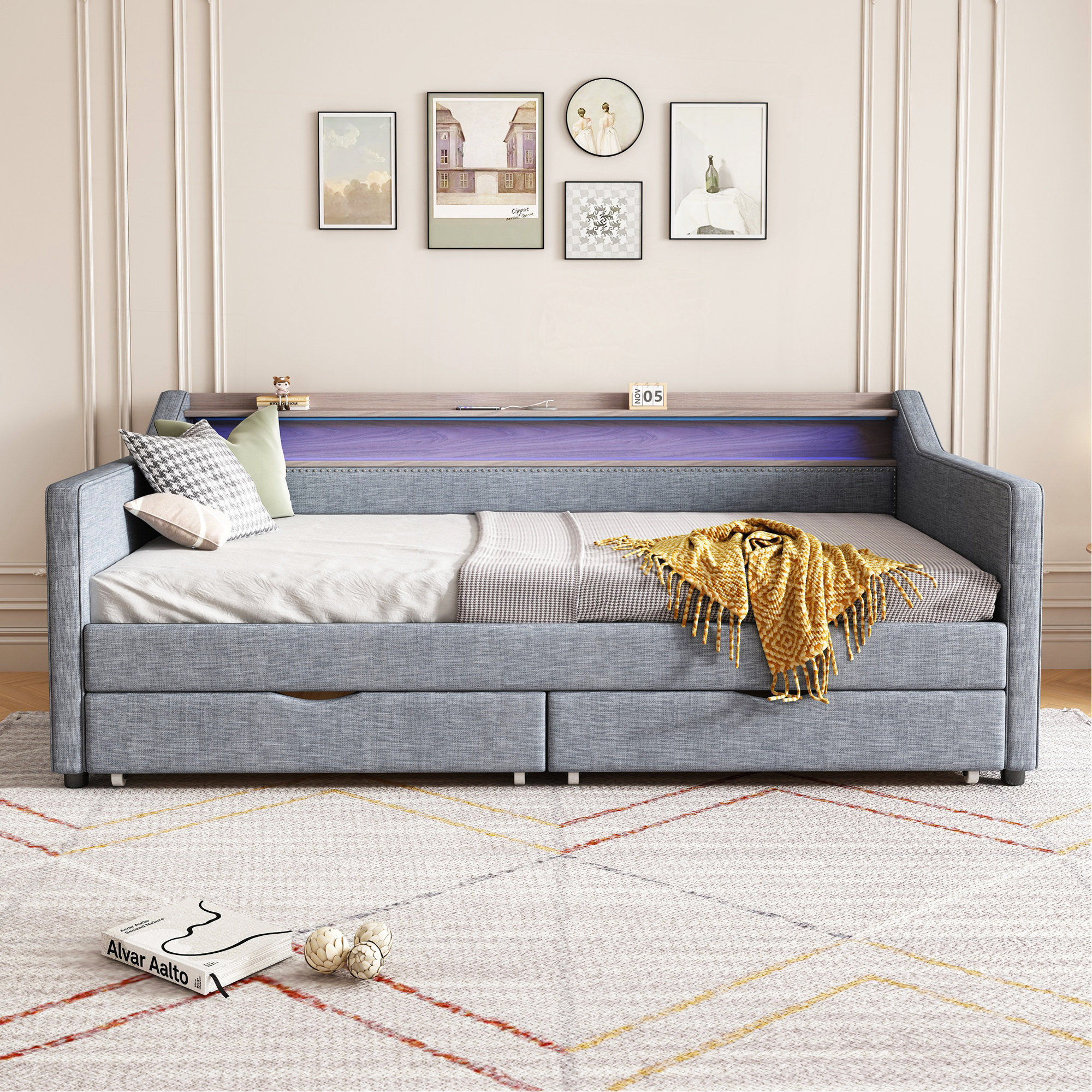 Red Barrel Studio Twin Size Daybed With 2 Storage Drawers And 2-Tier ...
