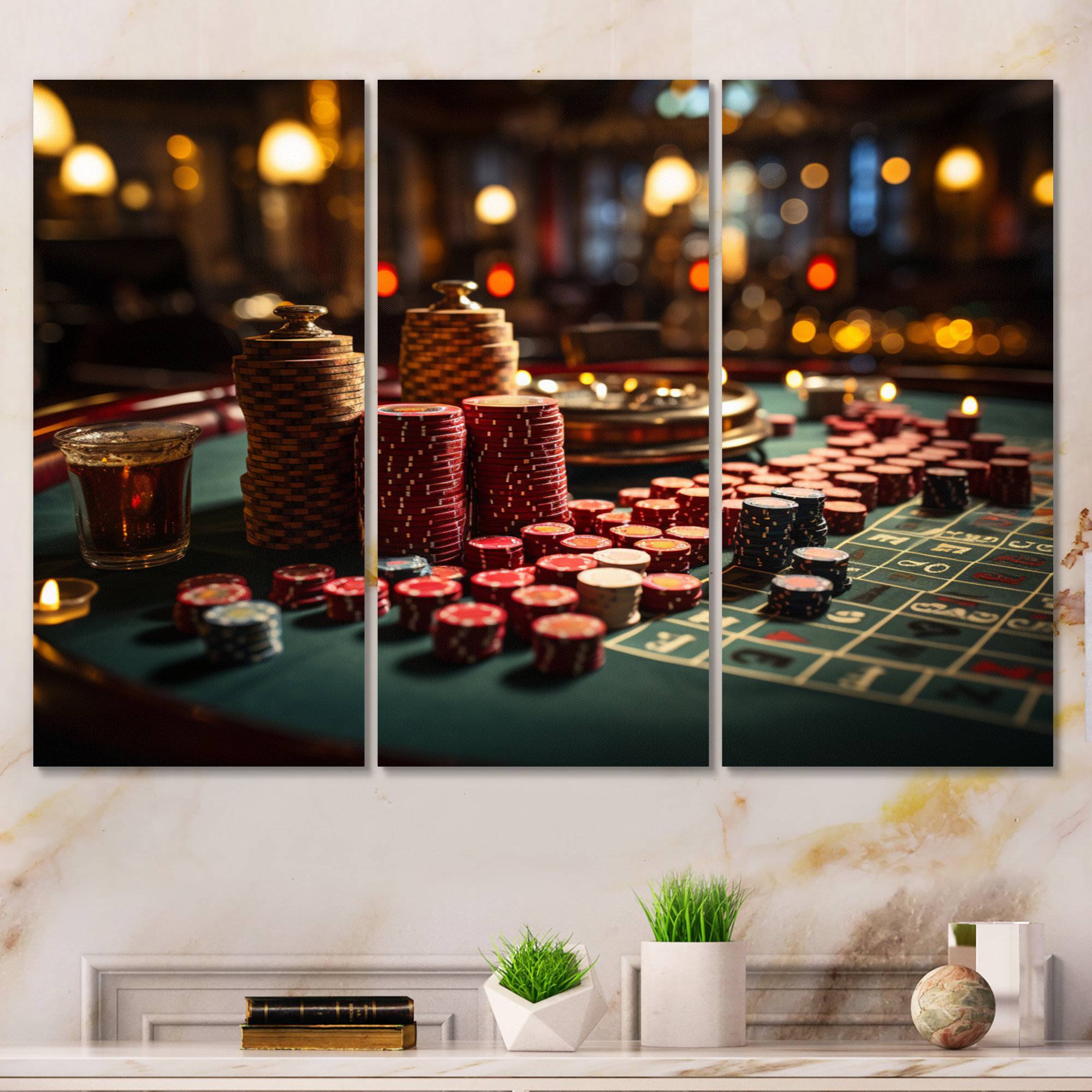 Ebern Designs Casino Royale Blackjack I On Canvas 3 Pieces Print | Wayfair