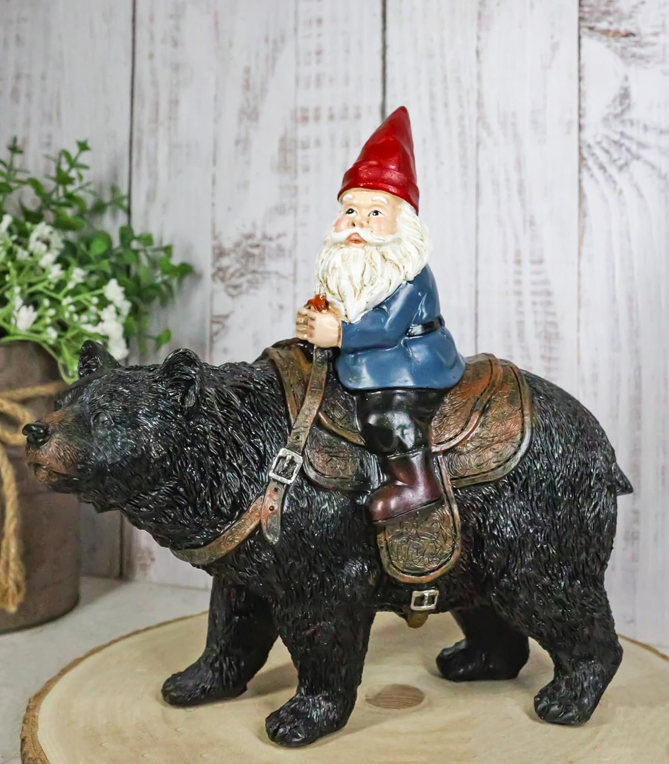 Millwood Pines Whimsical Mr Old Gnome Riding On Harnessed Black Bear ...