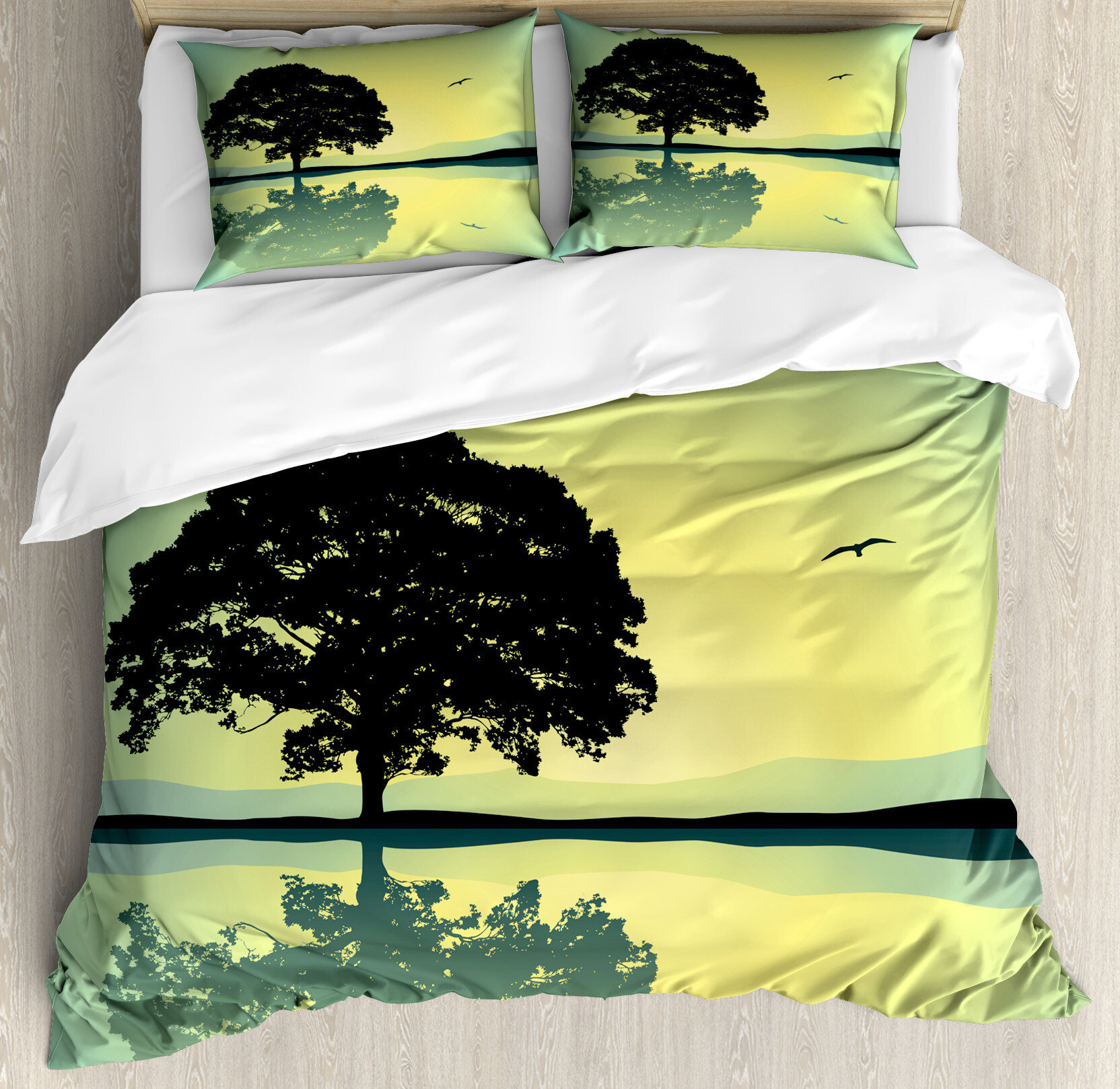 Ambesonne Tree Duvet Cover Set, Reflections on Water Sun, Calking ...