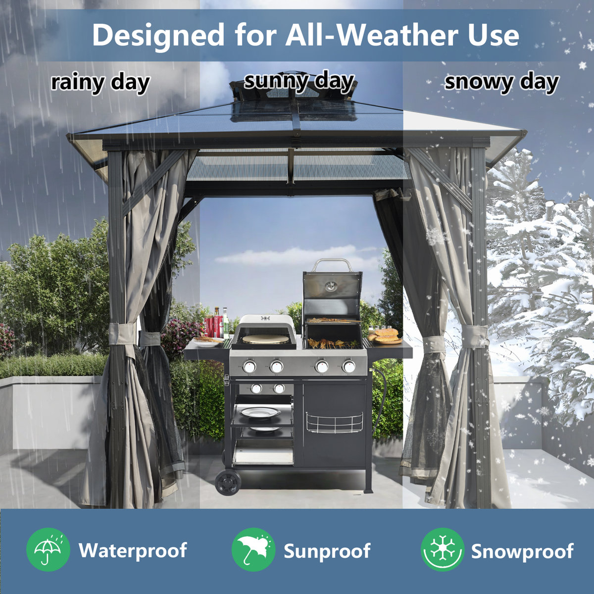 endark 8Ft X 8Ft Aluminum Bbq Grill Gazebo With Grey Polycarbonate ...