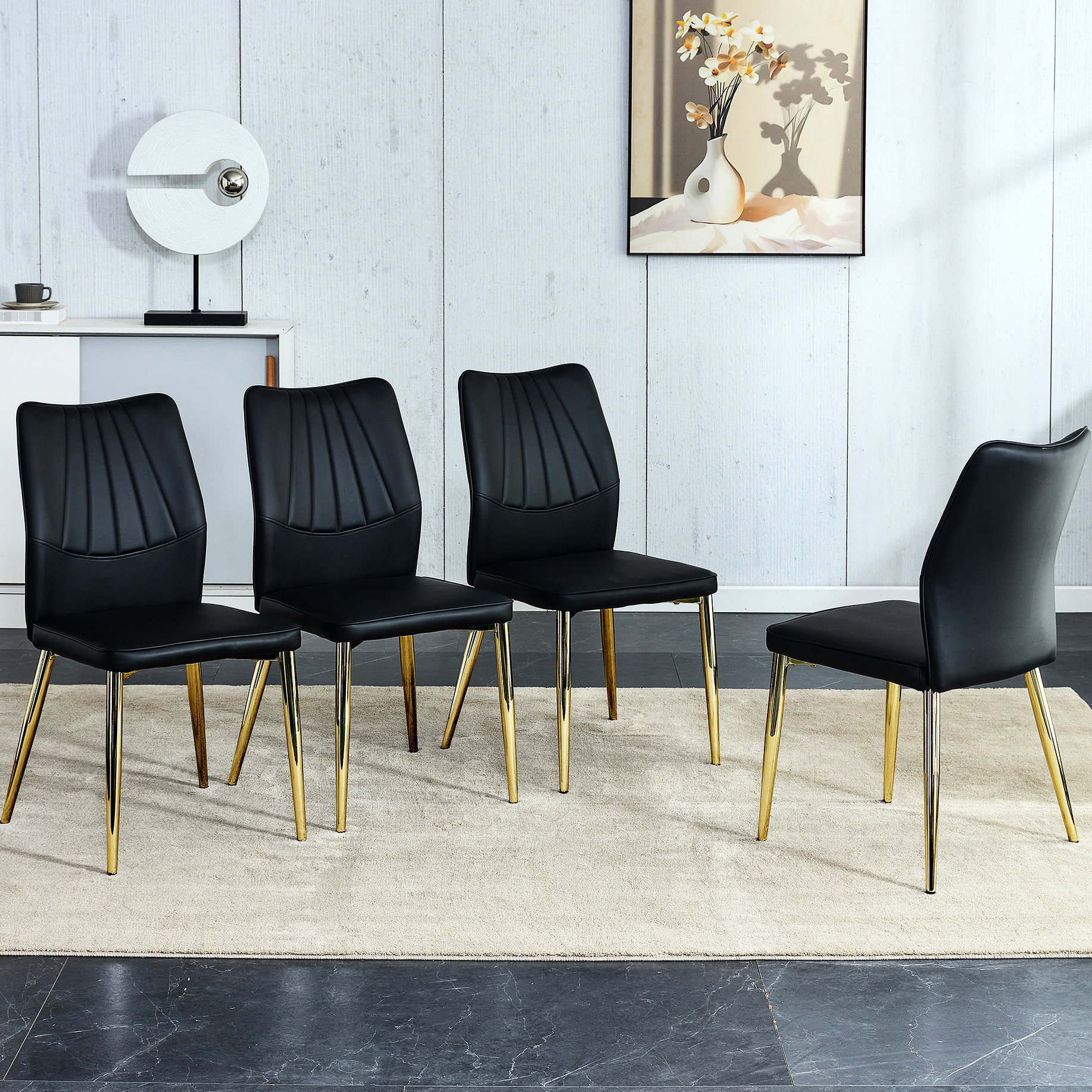 Mercer41 Of Four Black Dining Chairs - Pu Material, Cushions, Metal ...