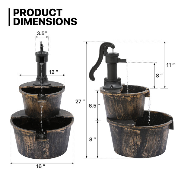 Millwood Pines 2-Tier Barrel and Pump Fountain Outdoor, Cascading ...