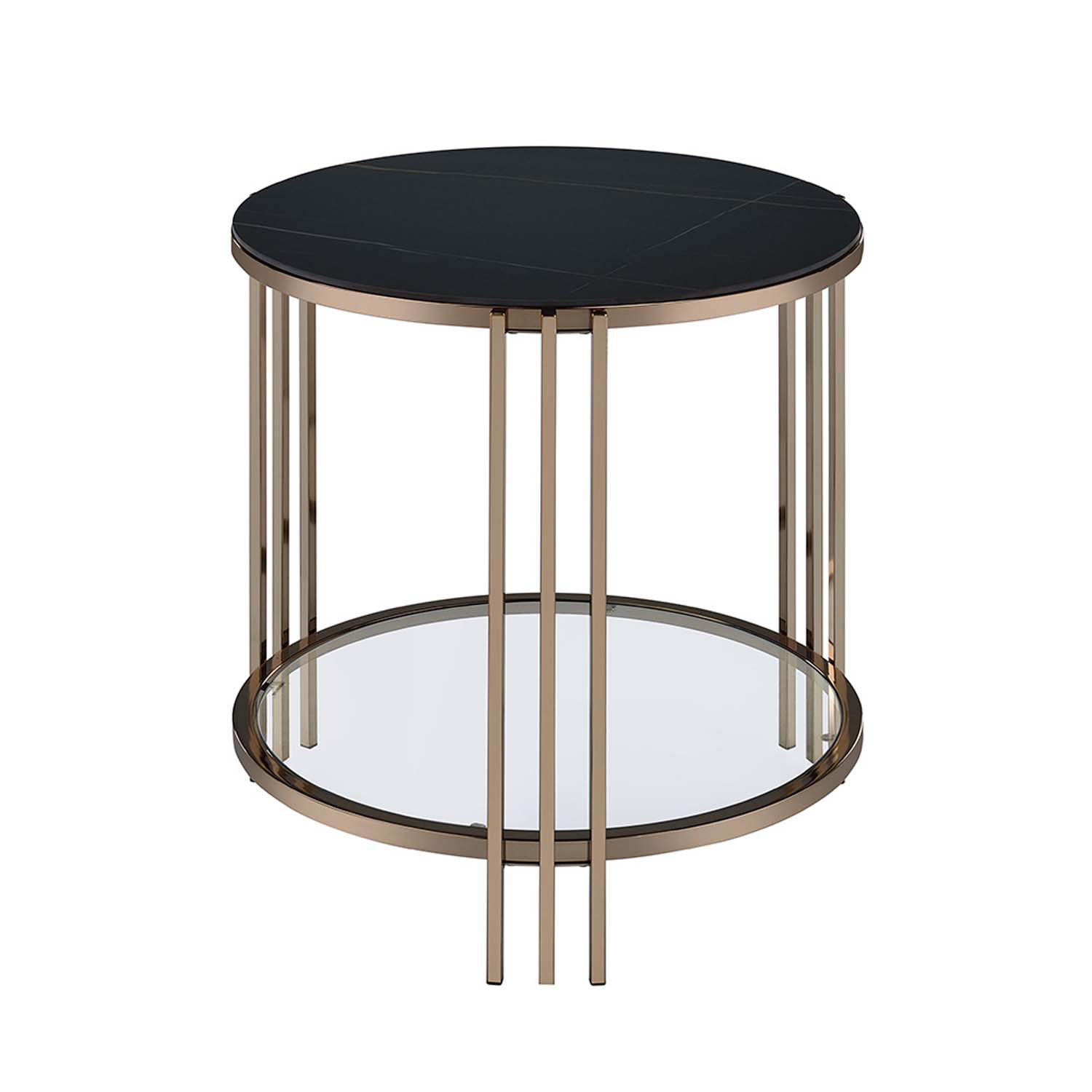 Bloomsbury Market Zaidee End Table, Sintered Stone & Champagne Finish ...