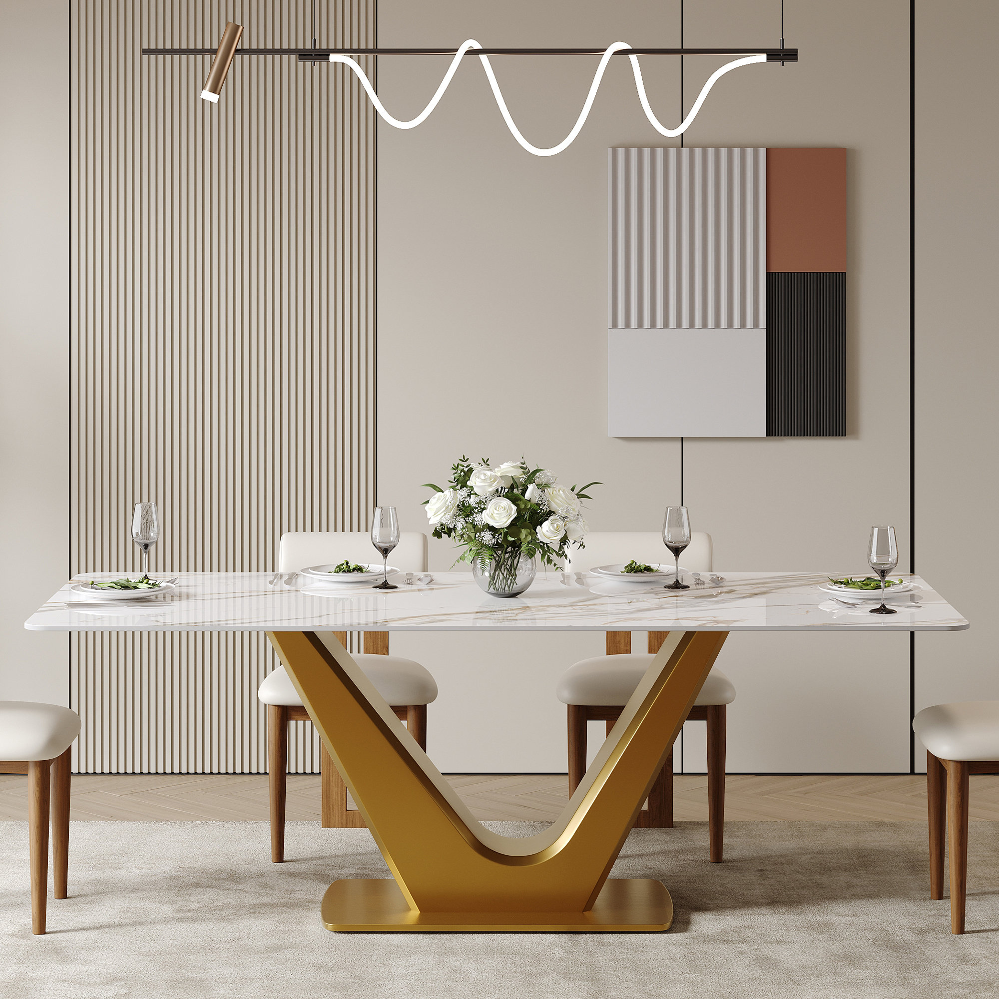 Brayden Studio® 71'' Modern Rectangle Dining Table, Marble Kitchen ...