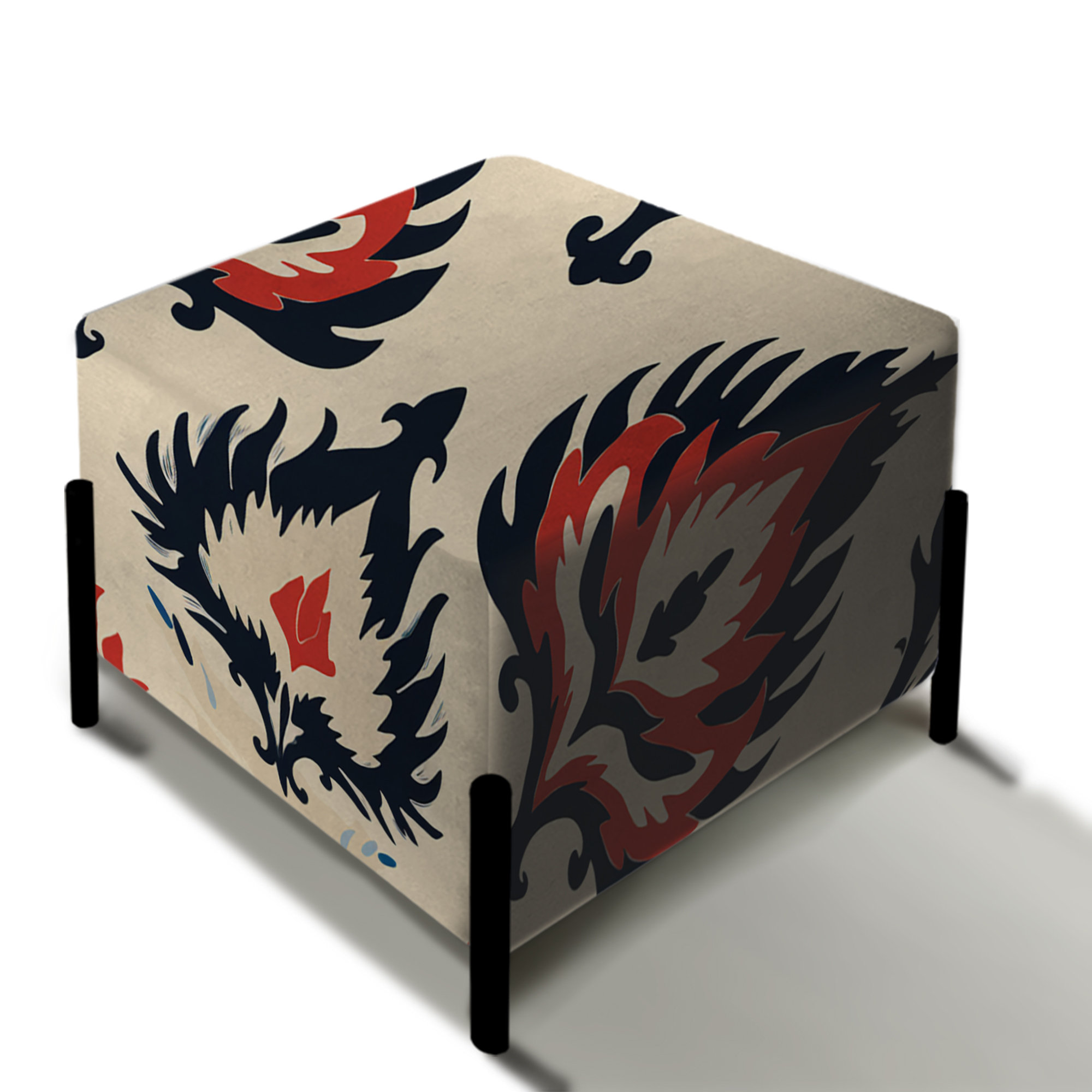 Design Art Red Ikat Nomadic Tribe Blend Fuse - Ikat Square Ottoman ...