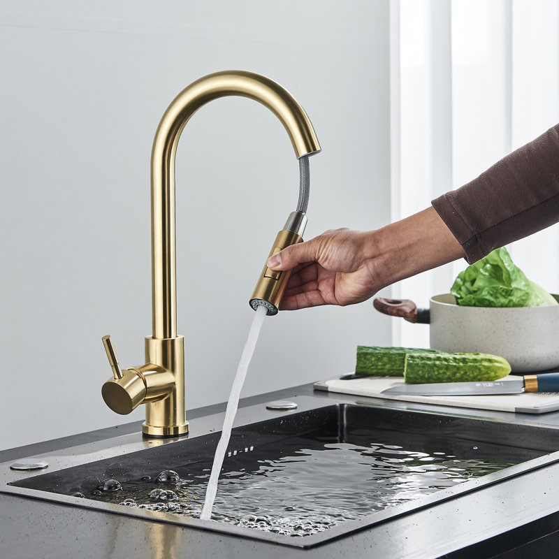 Belfry Kitchen Brushed Gold Touch Sensor Kitchen Sink Faucet Pull Out ...