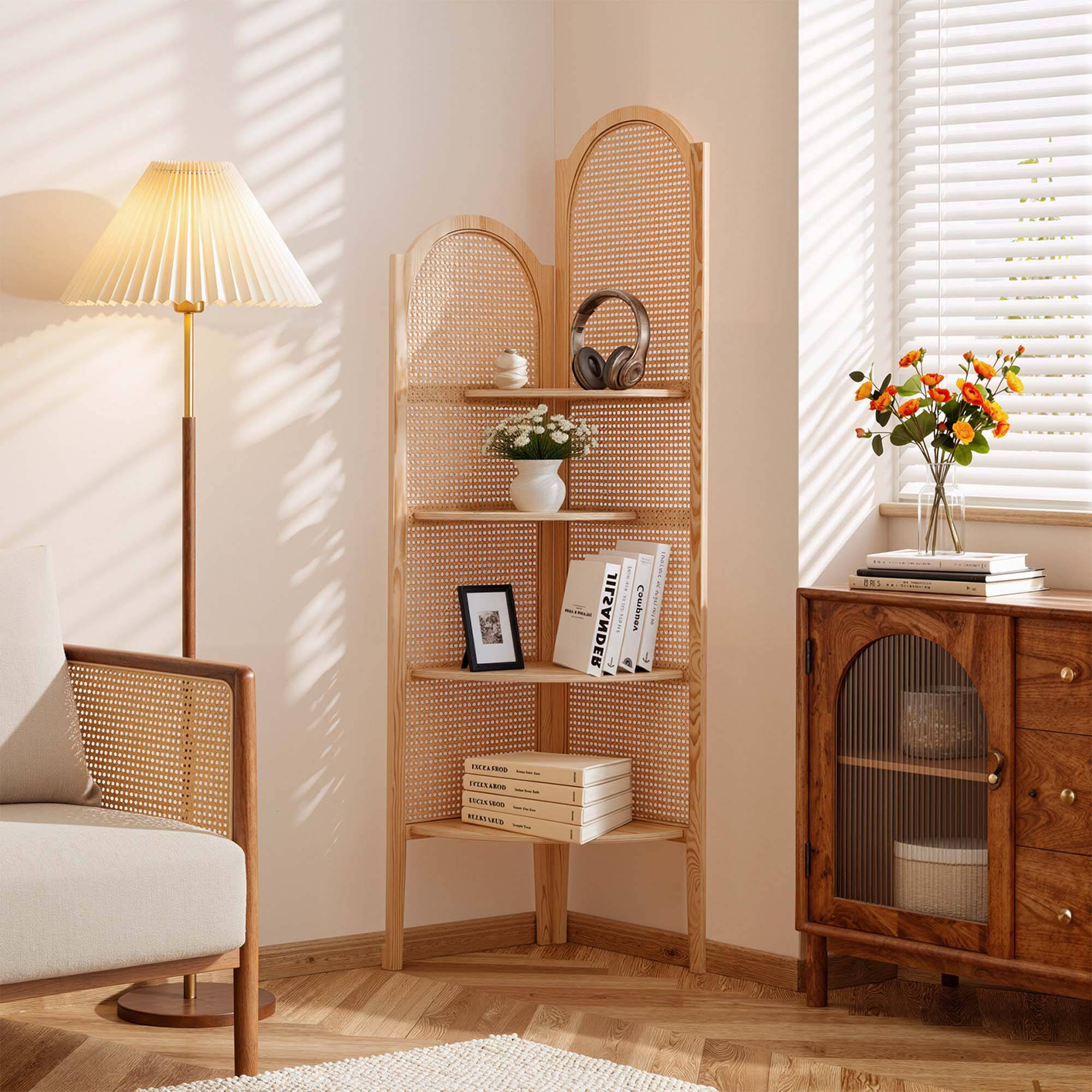 Ebern Designs 4 Tier Corner Shelf Bookshelf with Legs | Wayfair