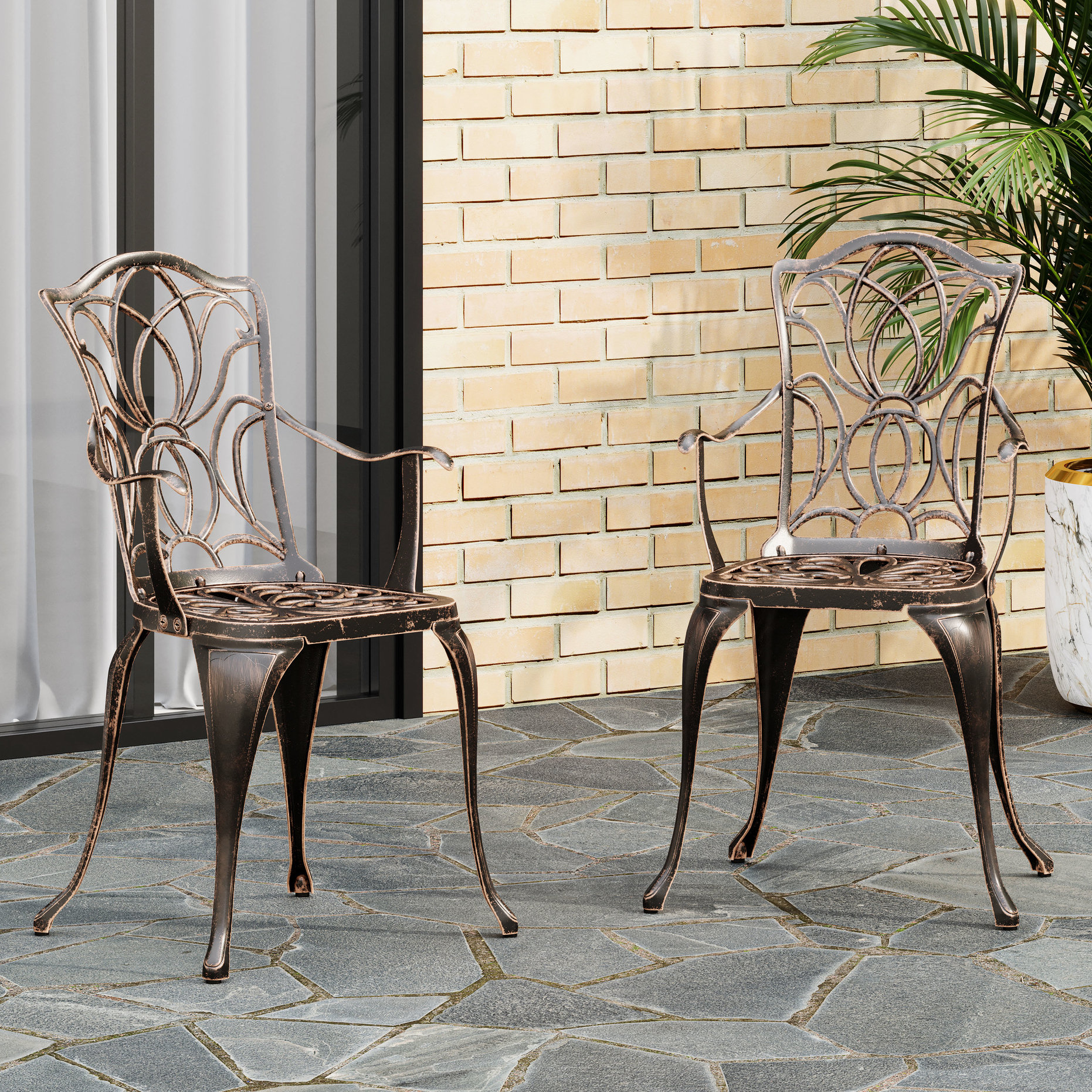 World Menagerie 2Pcs Dining Chair, Black Copper Hue, All-Weather Cast ...