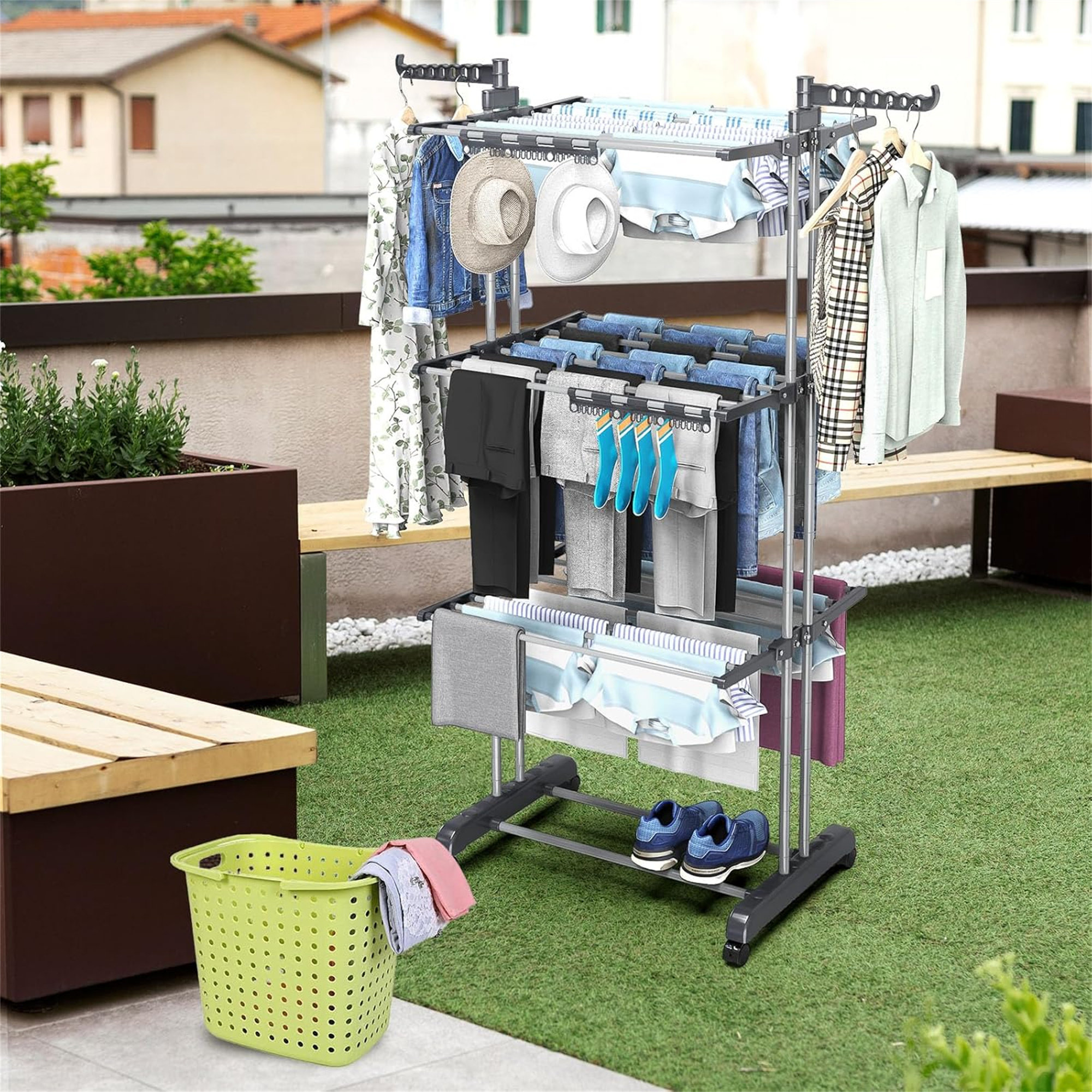 doitbest Oversized 4 Tier Clothes Drying Rack - Adjustable Height ...