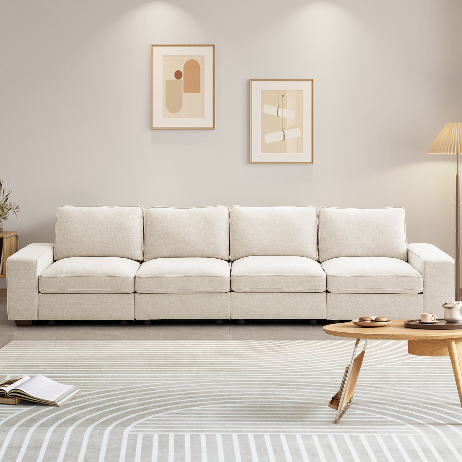 Ebern Designs Peppel 128" Upholstered 4 seater Sofa with 4 Storage ...