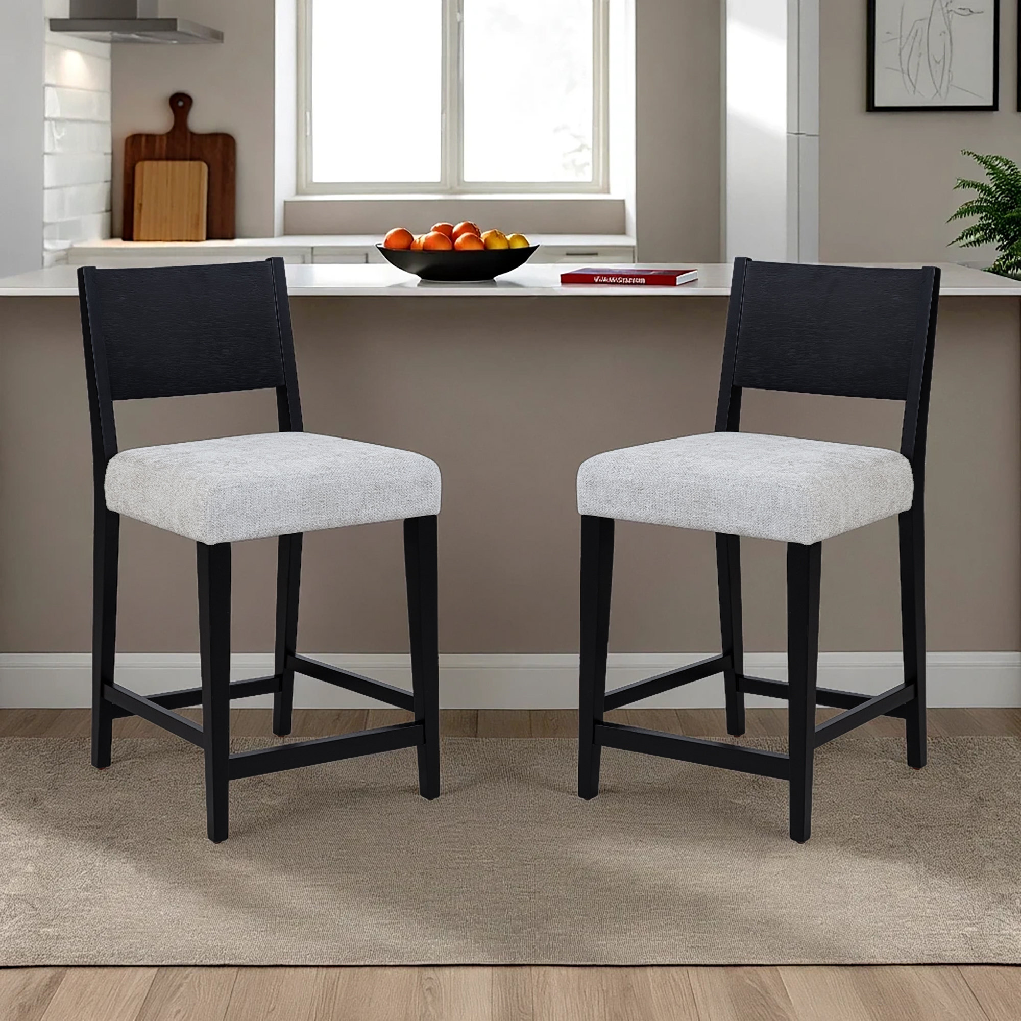 17 Stories Alistair Cangelosi Upholstered Black Counter Stool | Wayfair
