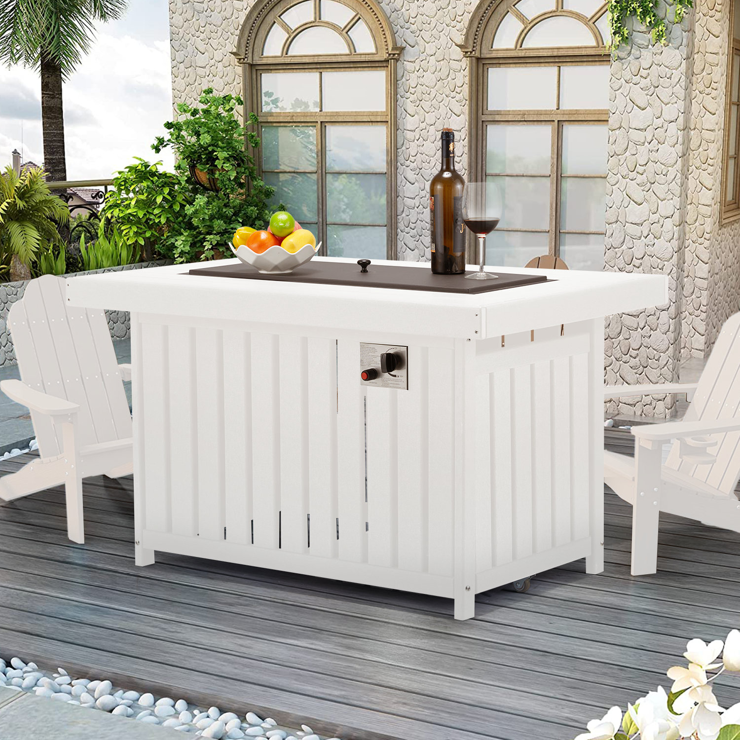 Latitude Run® 25" H x 43.3" W Polyresin Propane Outdoor Fire Pit Table ...