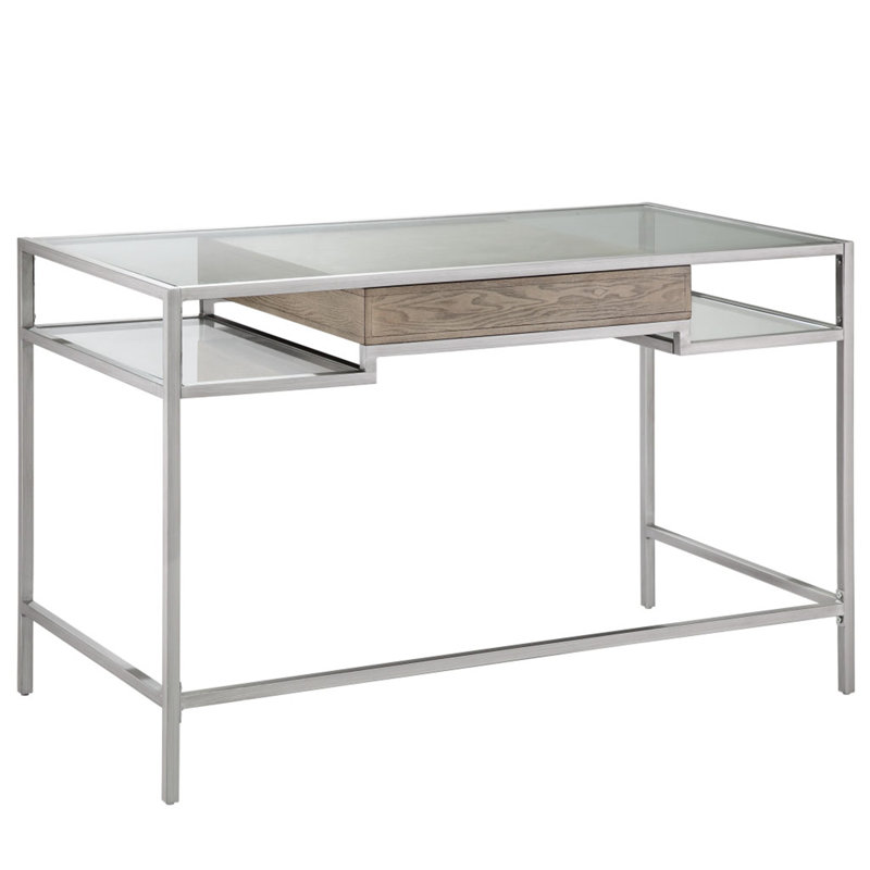 Orren Ellis Metal Writing Desk With Tempered Glass Top, Modern Style ...