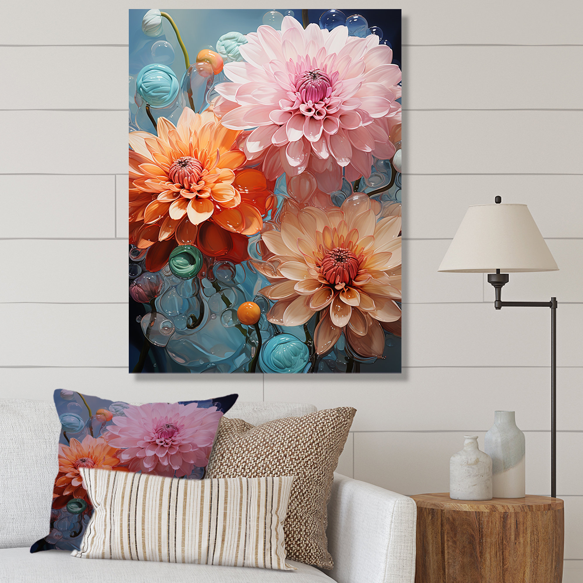 Winston Porter Pink Orange Zinnias Transparent Beauty On Canvas Print ...