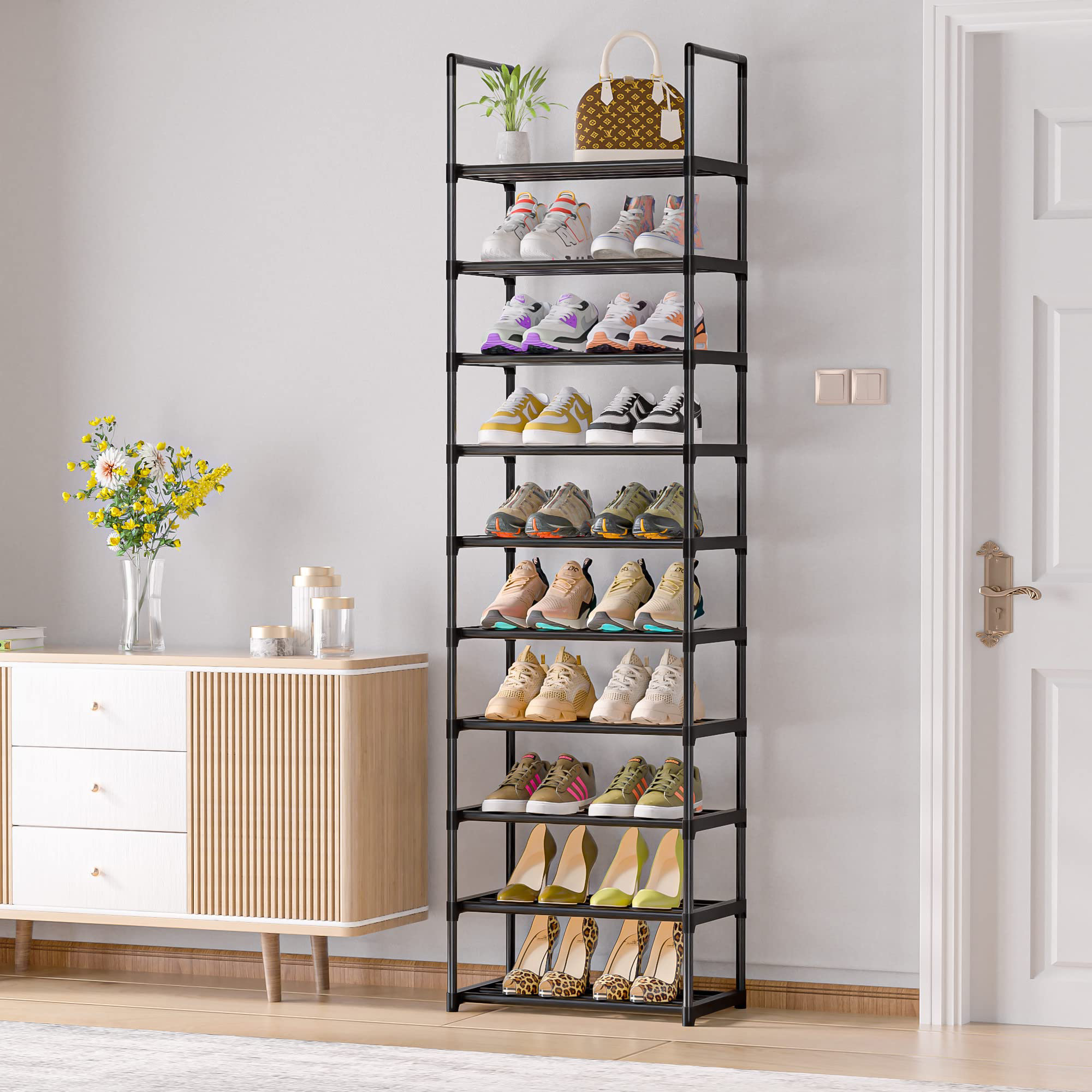 Rebrilliant Shoe Rack, Sturdy Metal Shoe Rack Organizer,Narrow Shoe ...