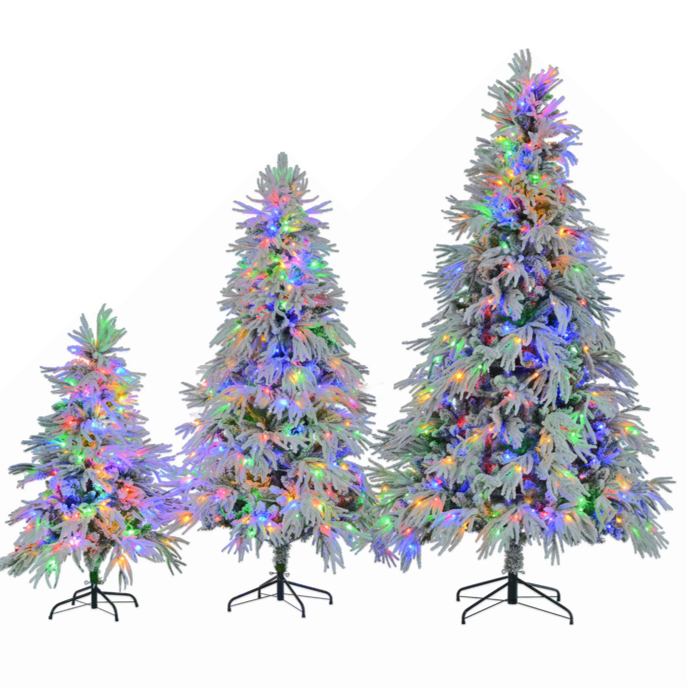 One Allium Way® Pre-Lit Spruce Snow Flocked Christmas Tree Set-4FT, 6FT ...