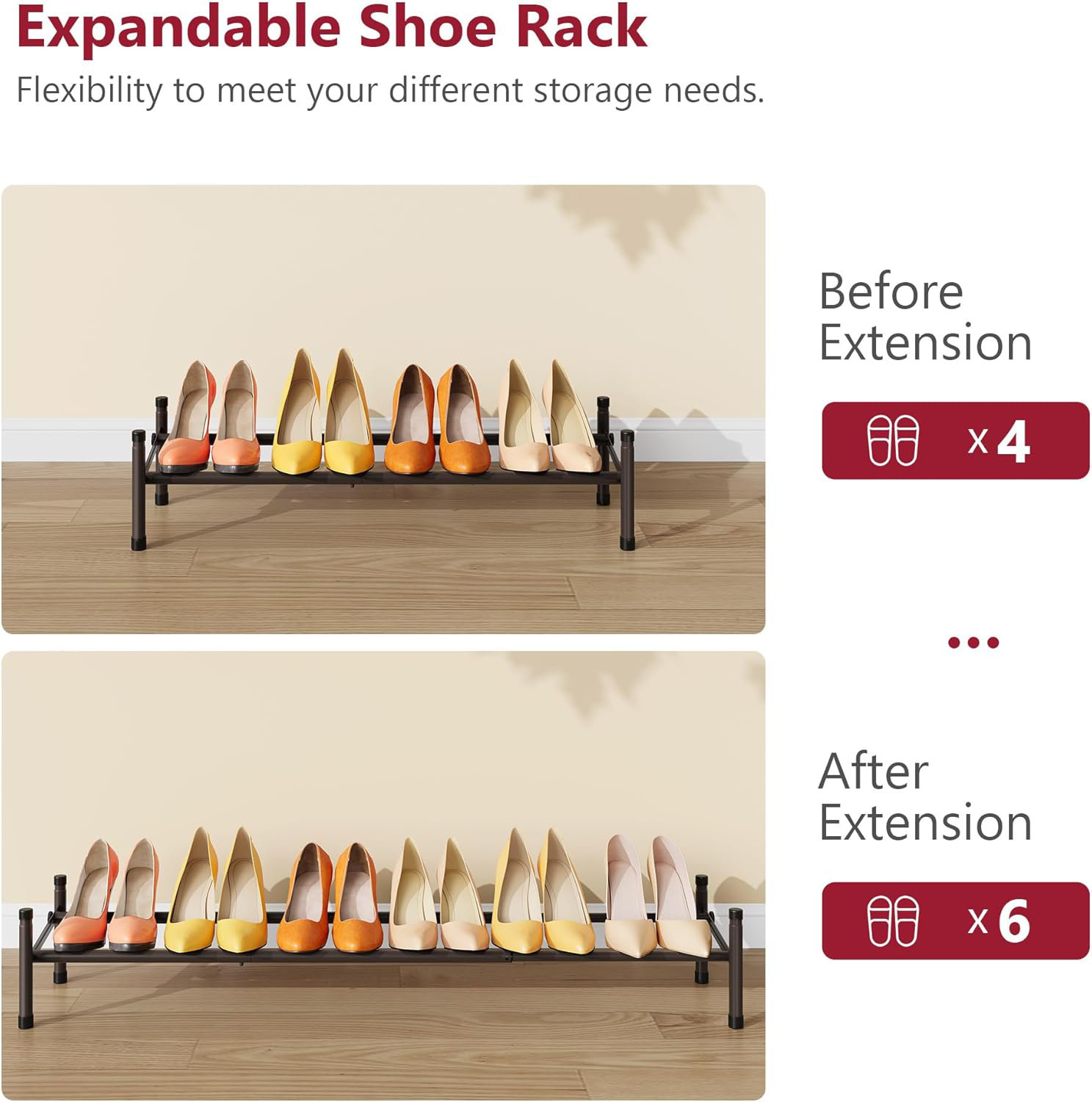 Latitude Run® Expandable Shoe Rack For Closet 1 Tier, 28“-41“Adjustable ...